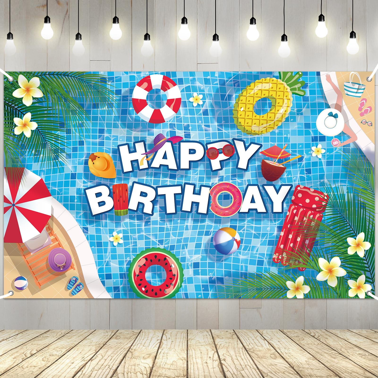 YQUQWN Summer PoolUMRT Happy Birthday Backdrop 72 x 44 Summer Beach ...