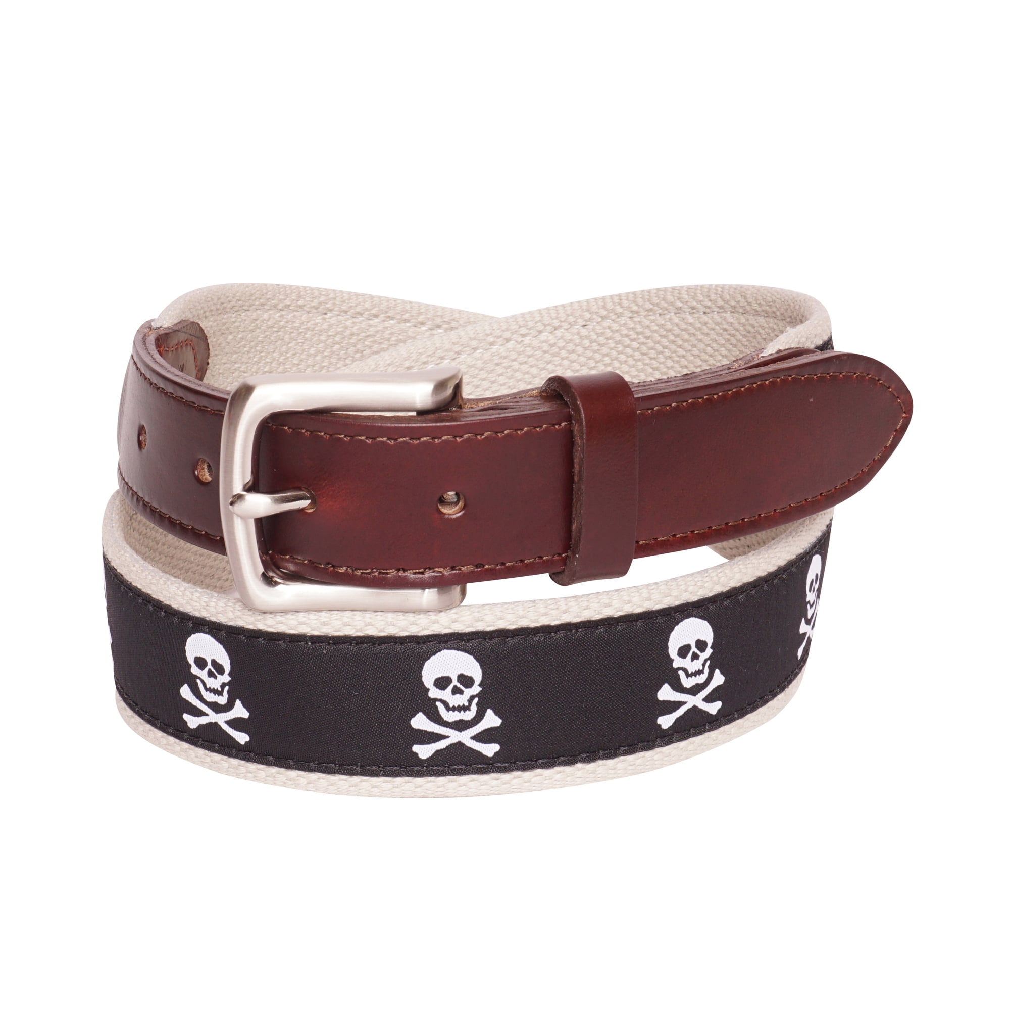 YRI Belts Men's Black Skull and Bones Ribbon Belt (Made in USA ...