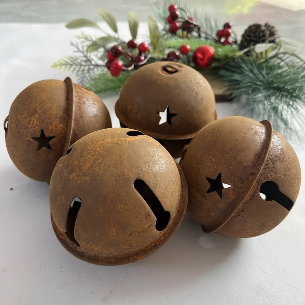 YRJ 4Pcs Vintage Metal Christmas Bells Rustic Round Iron Jingle Bells ...