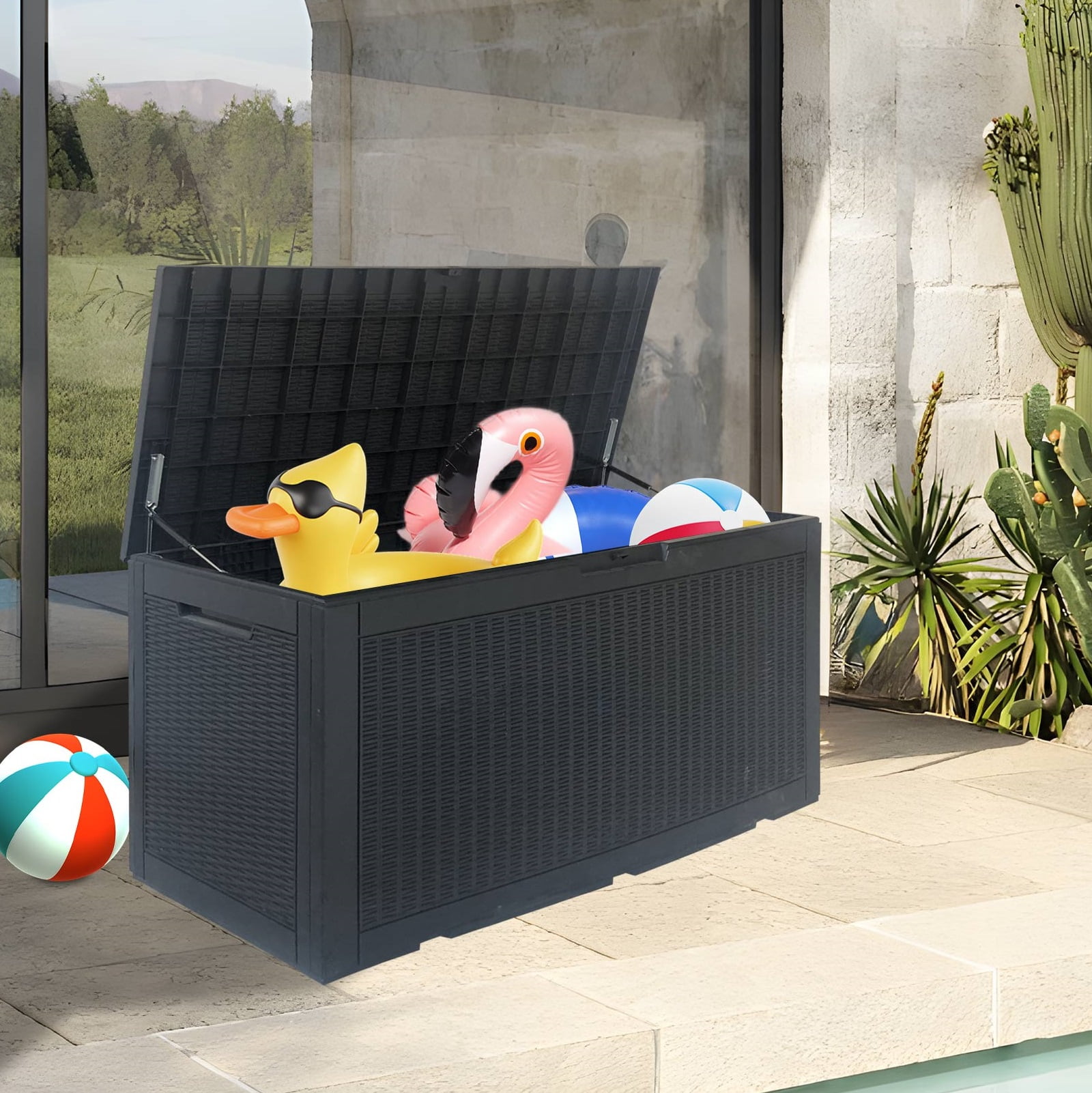 YRLLENSDAN 100 Gallon Large Deck Box Outdoor Storage Box with Lockable ...