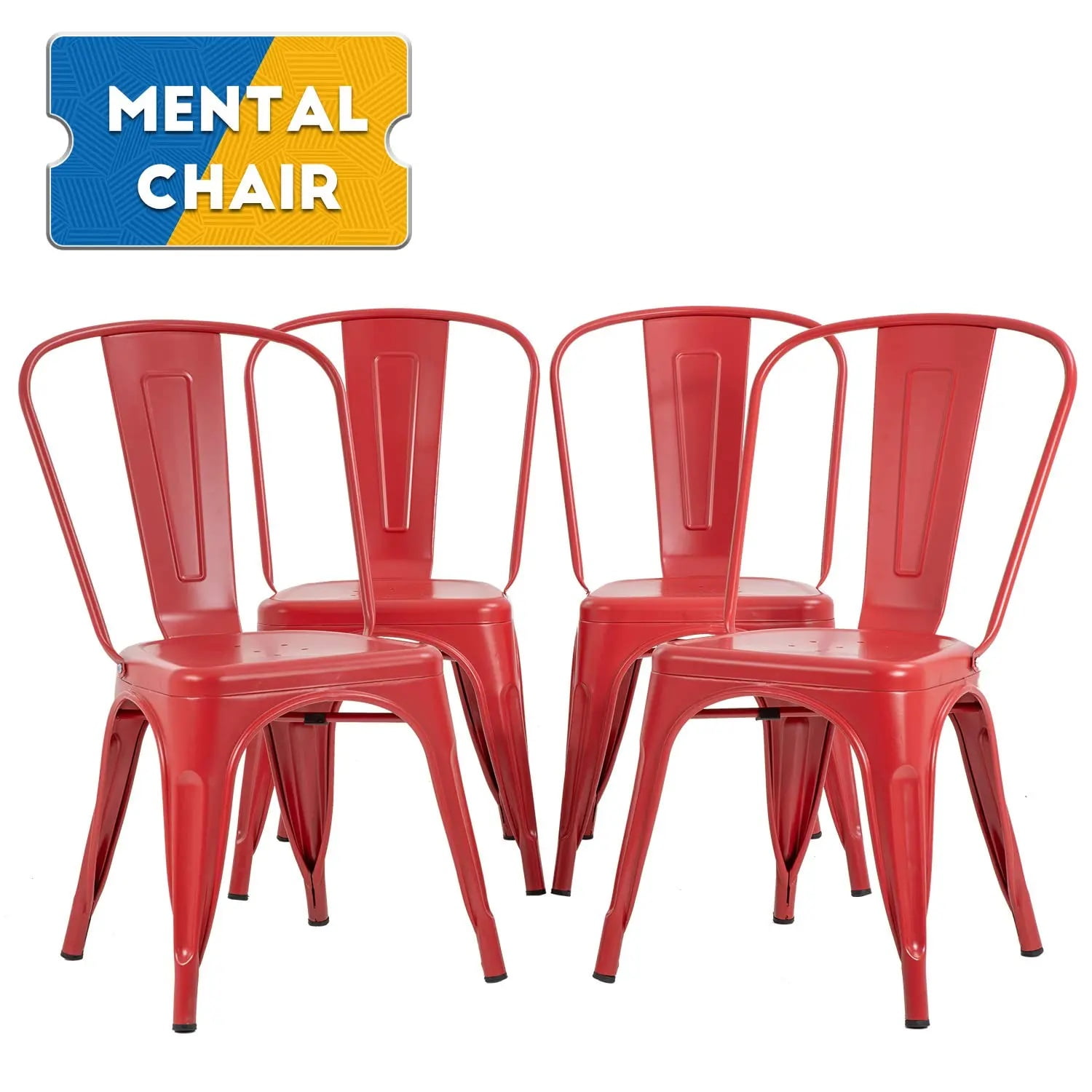 YRLLENSDAN 18" Metal Chairs Set of 4, Stackable Dining Kitchen Chair ...