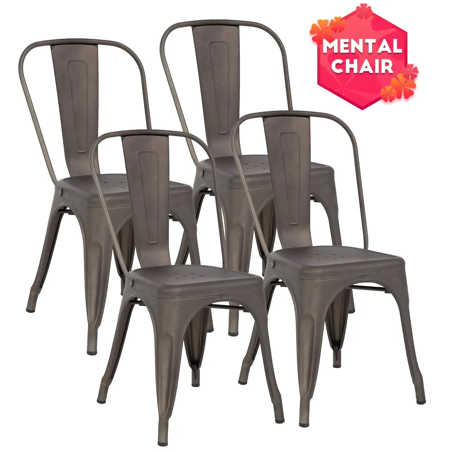 YRLLENSDAN 18" Metal Chairs Set of 4, Indoor/Outdoor, Stackable Dining ...