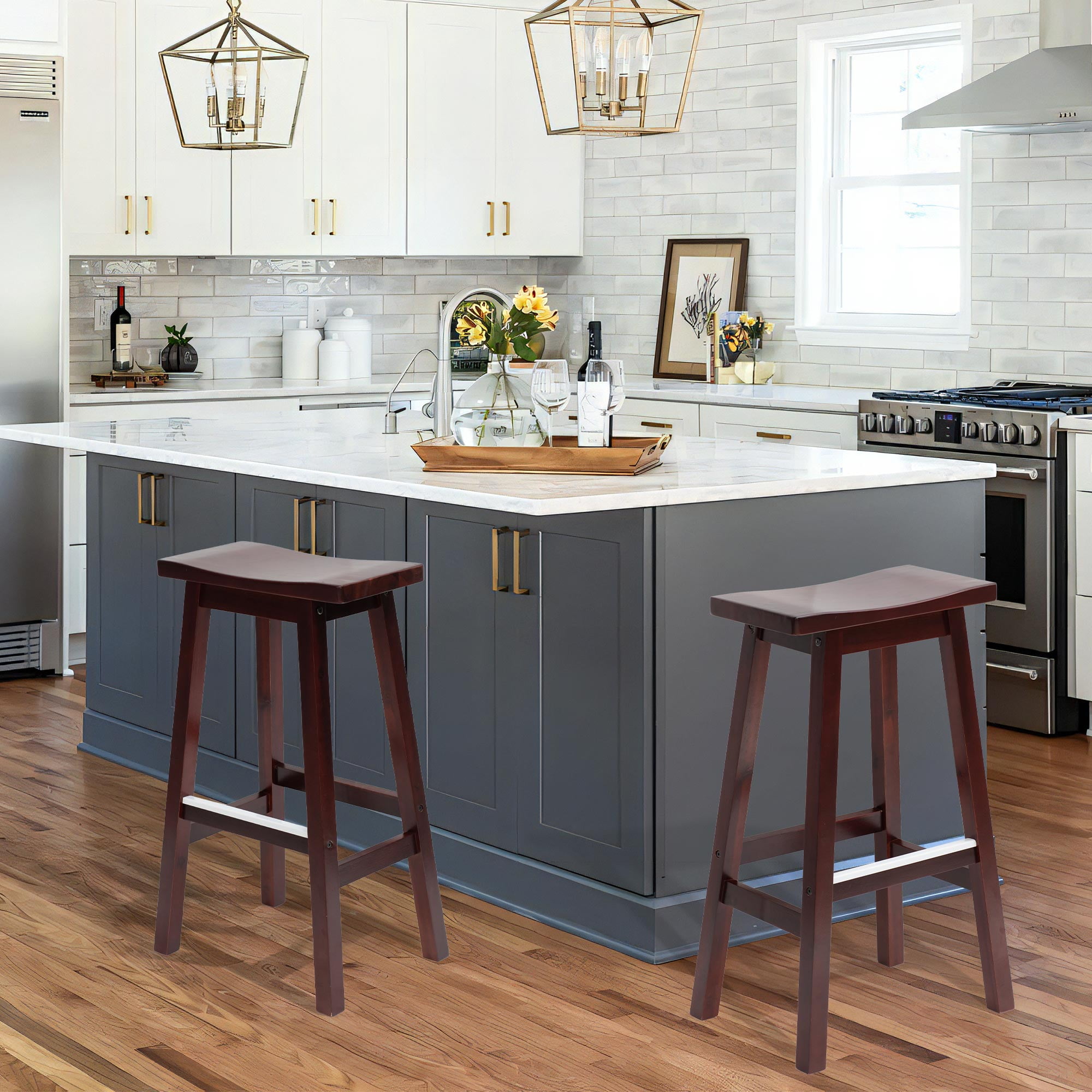 YRLLENSDAN 30 in Saddle Seat Bar Stools Set of 2 Solid Wood, Counter ...