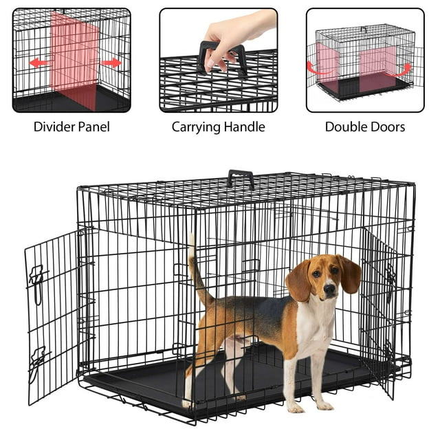 YRLLENSDAN 30 inch Large Open Double-Door Dog Crate, Folding Mental ...