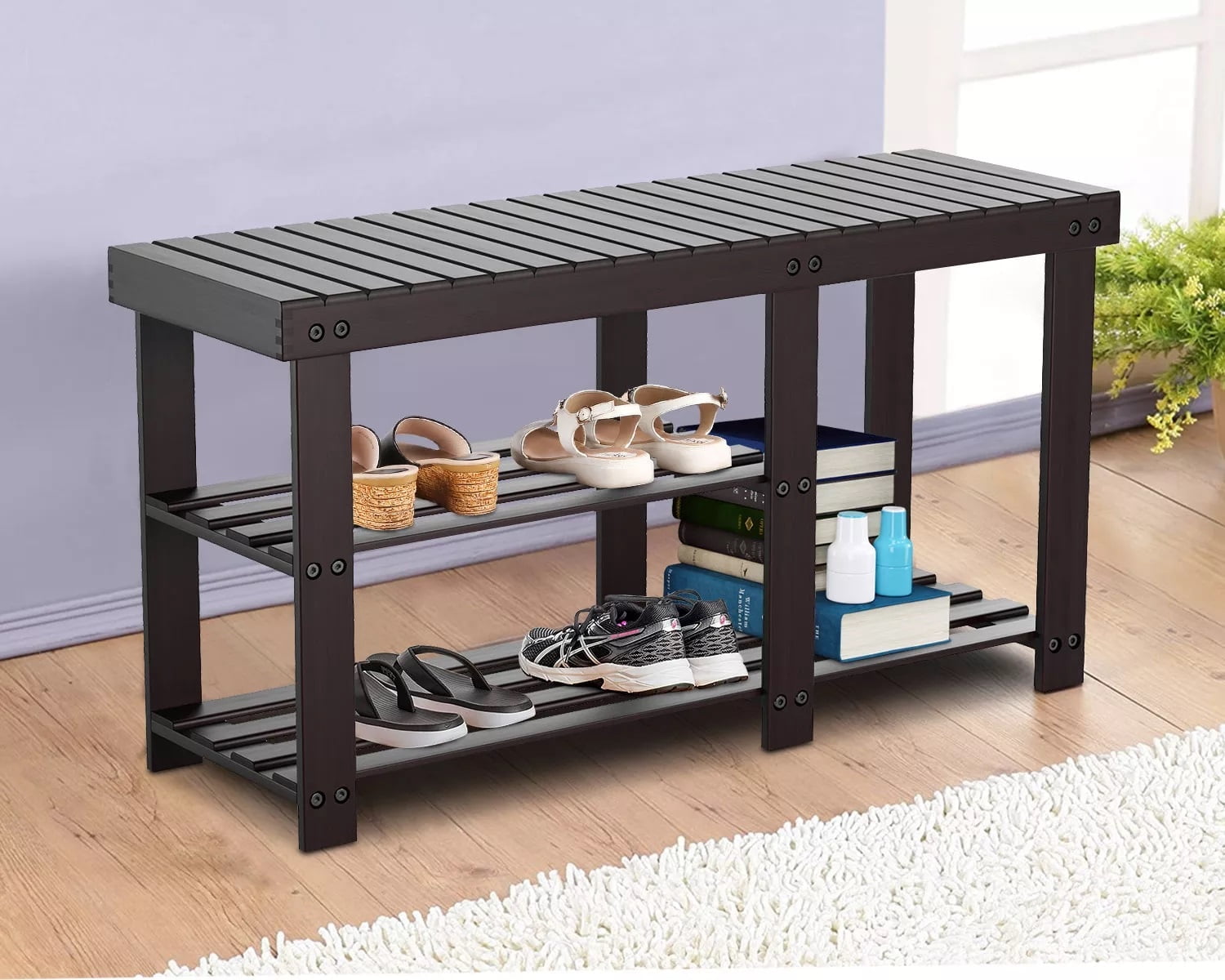 YRLLENSDAN 33inch 3-Tier Bamboo Shoe Bench Storage, Wood Shoe Rack ...