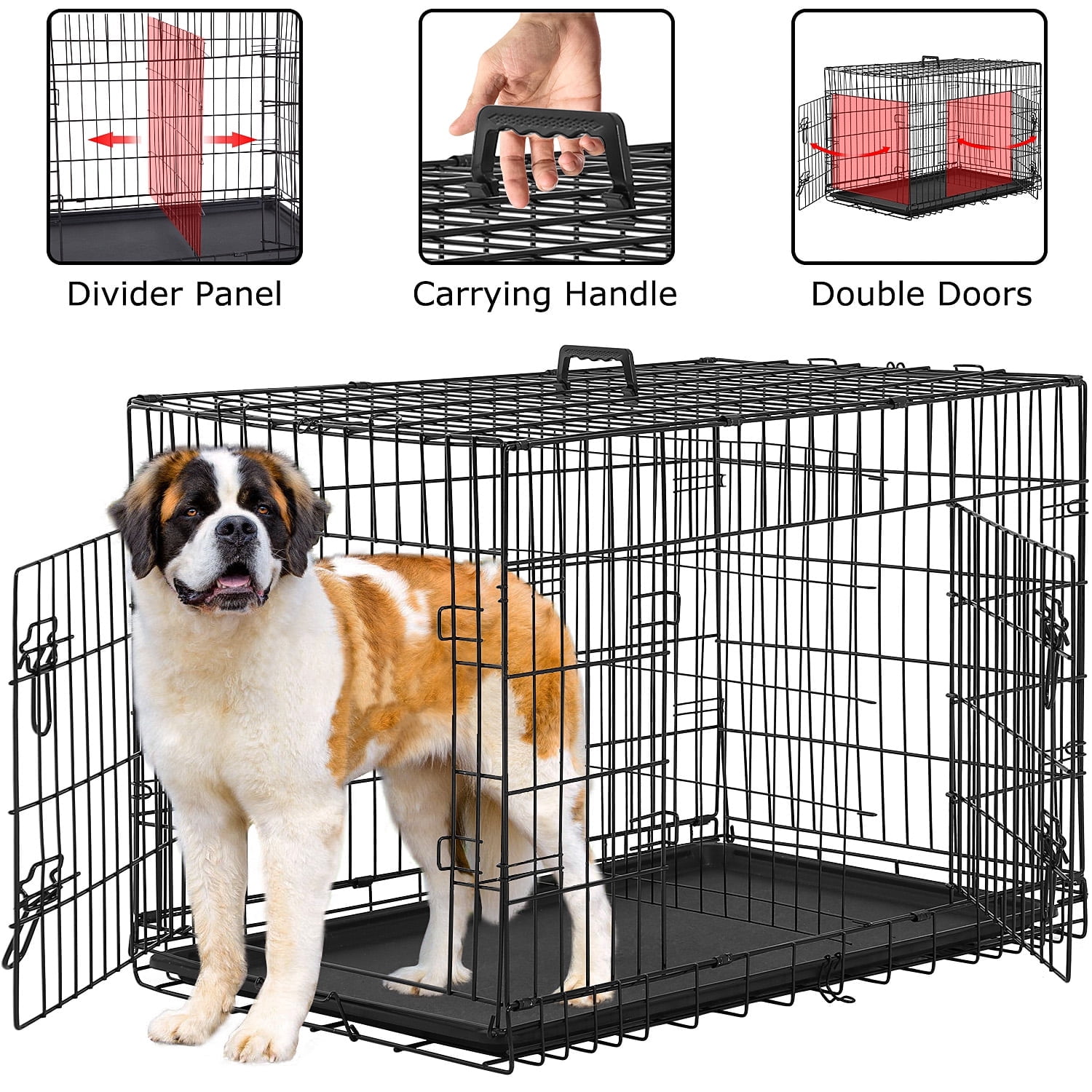 YRLLENSDAN 36 inch Dog Crate, Double-Door, Heavy-Duty Metal Wire ...