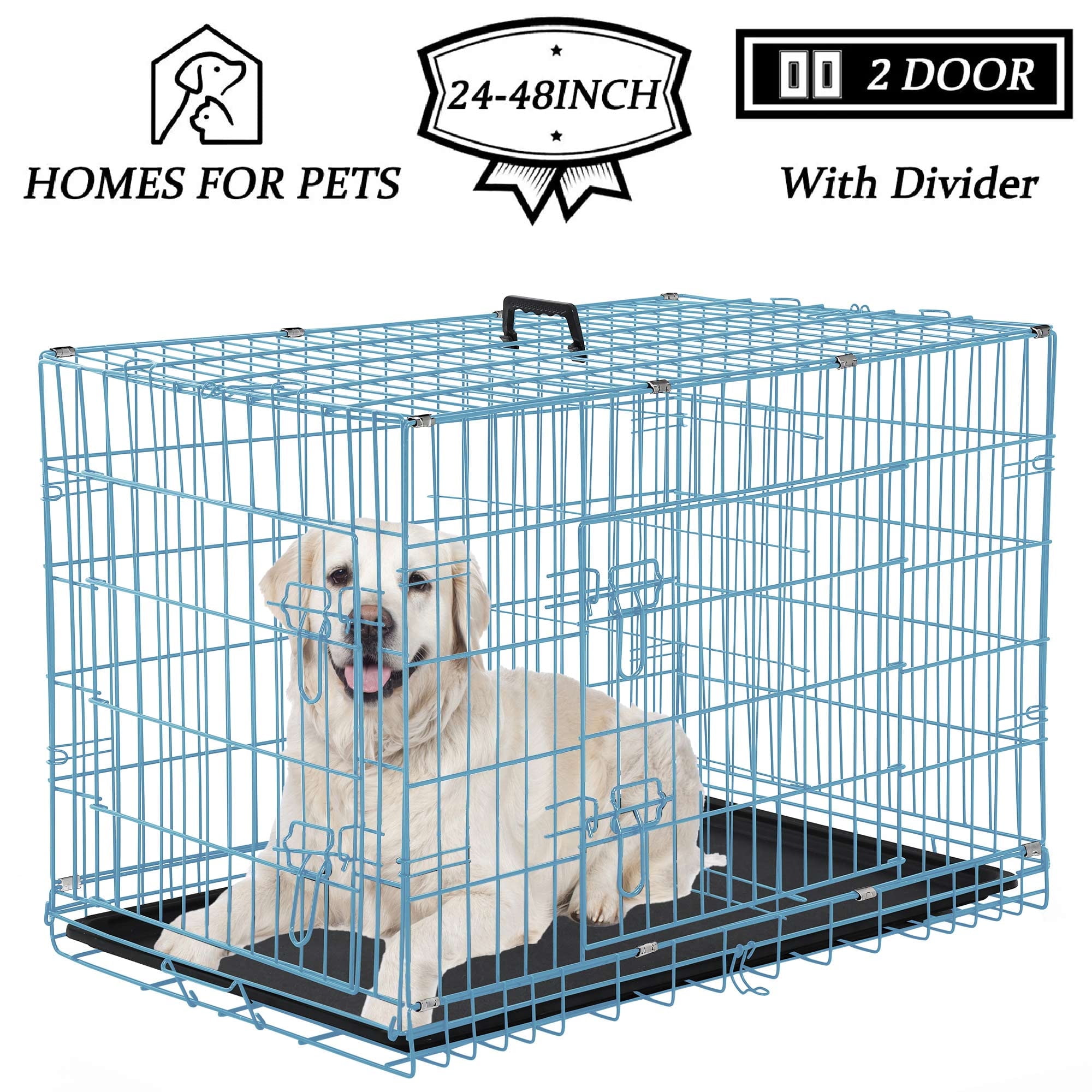 YRLLENSDAN 36in Foldable Dog Crate, Metal Wire, Double-Door, Plastic ...
