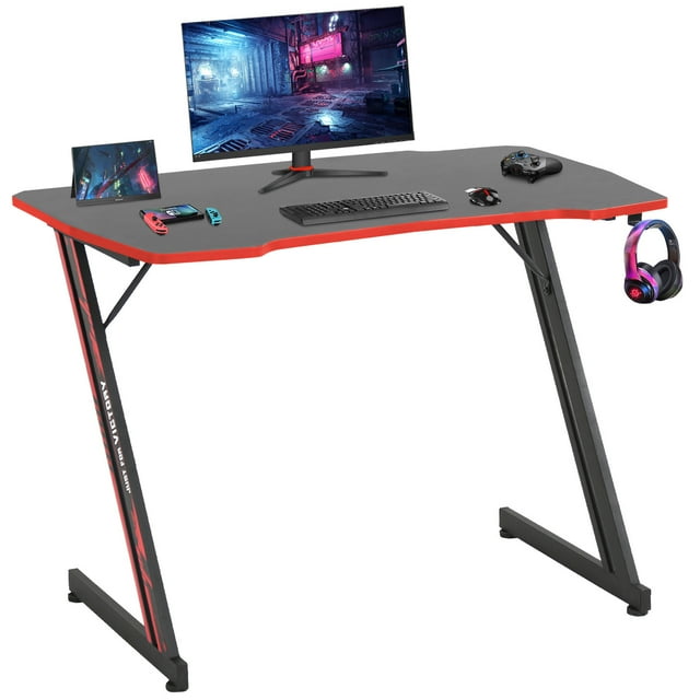 YRLLENSDAN 39-Inch Z-Shaped Gaming Desk with Headphone Hook for PC ...