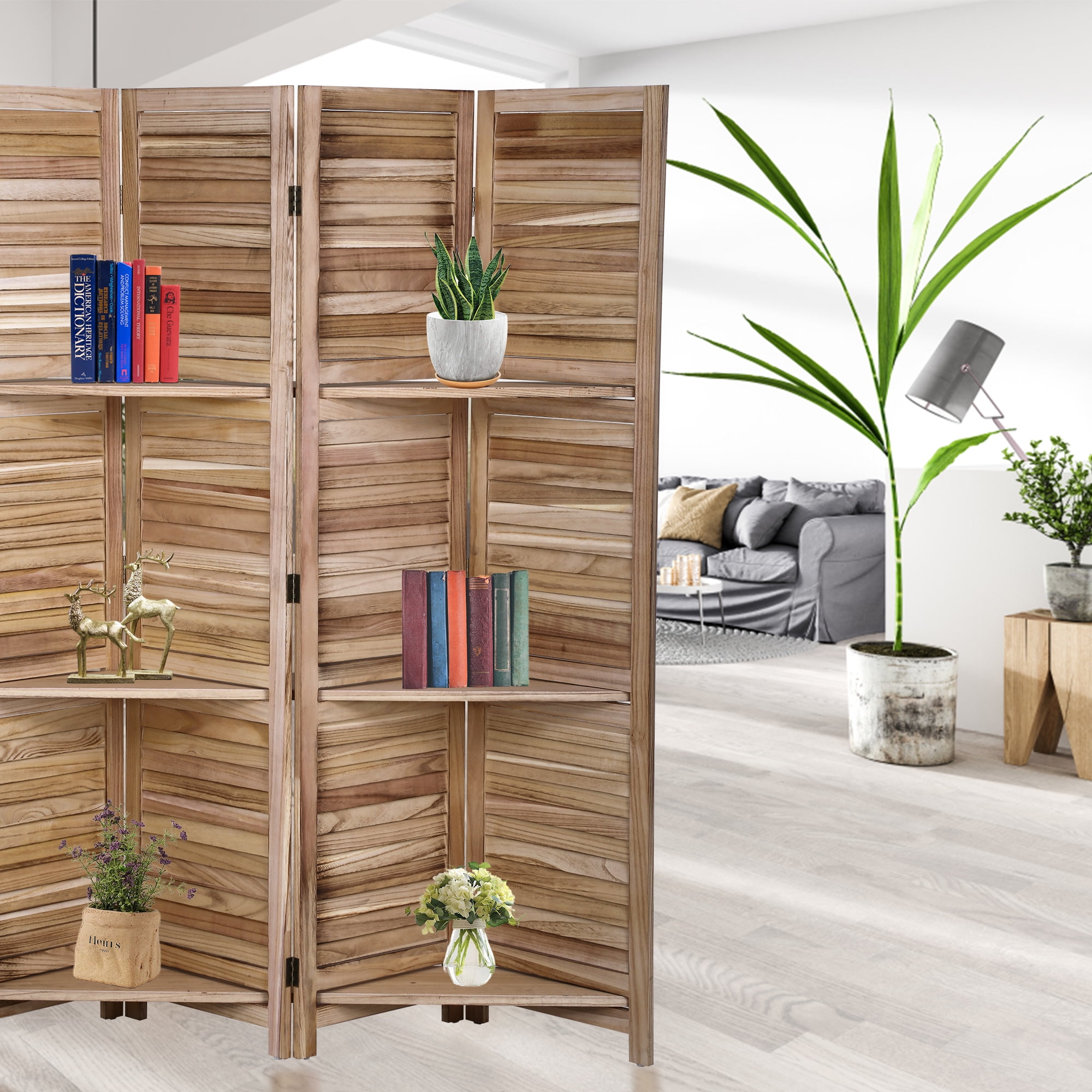 YRLLENSDAN 4 Panel Room Divider Folding Privacy Wooden Screen with ...