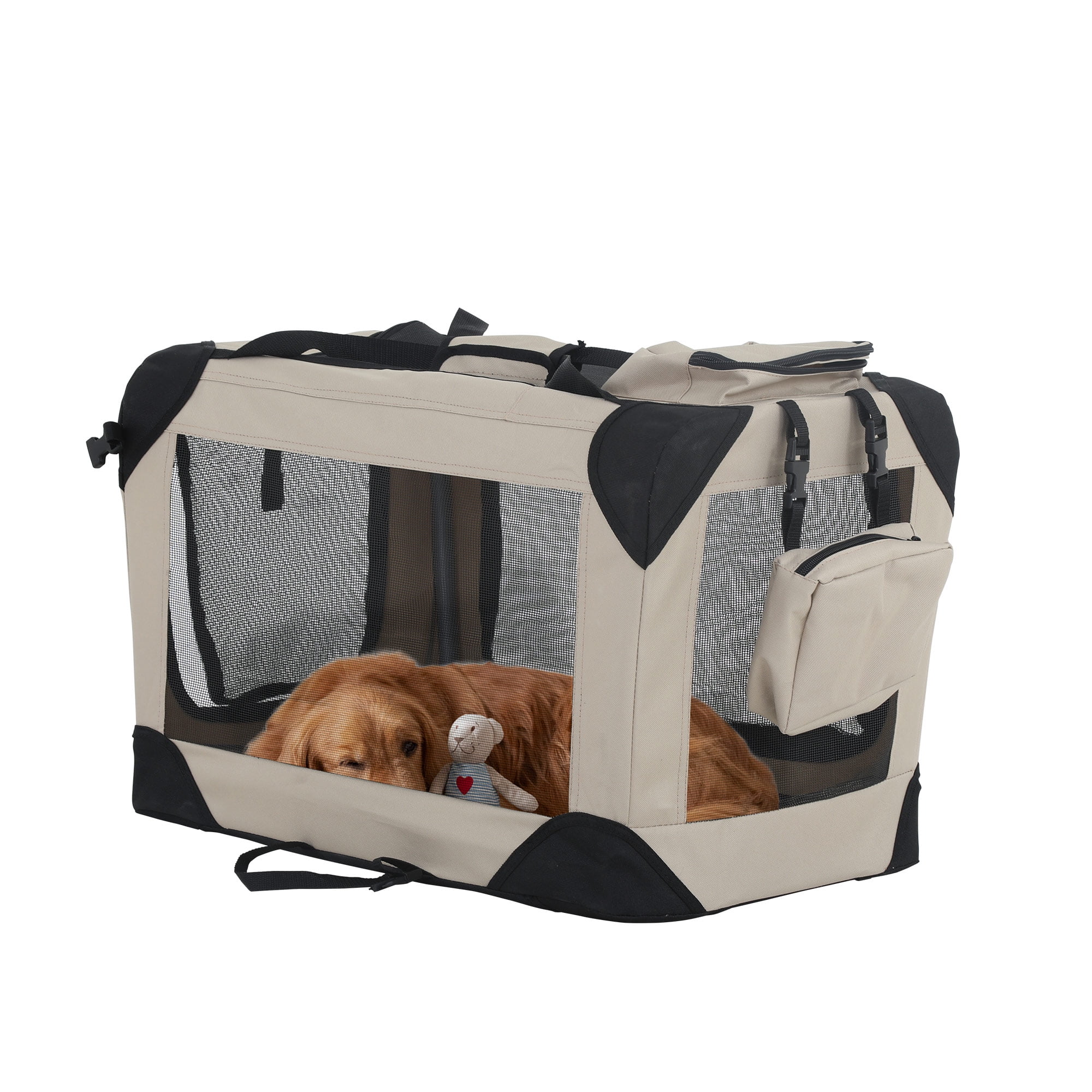 YRLLENSDAN 42 Inch 3-Door Foldable Dog Crate, Soft Kennel with Mesh ...