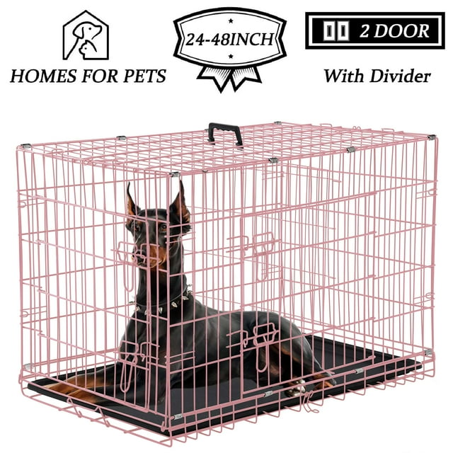 YRLLENSDAN Heavy Duty 48 inch Foldable Metal Wire Dog Crate with Double ...
