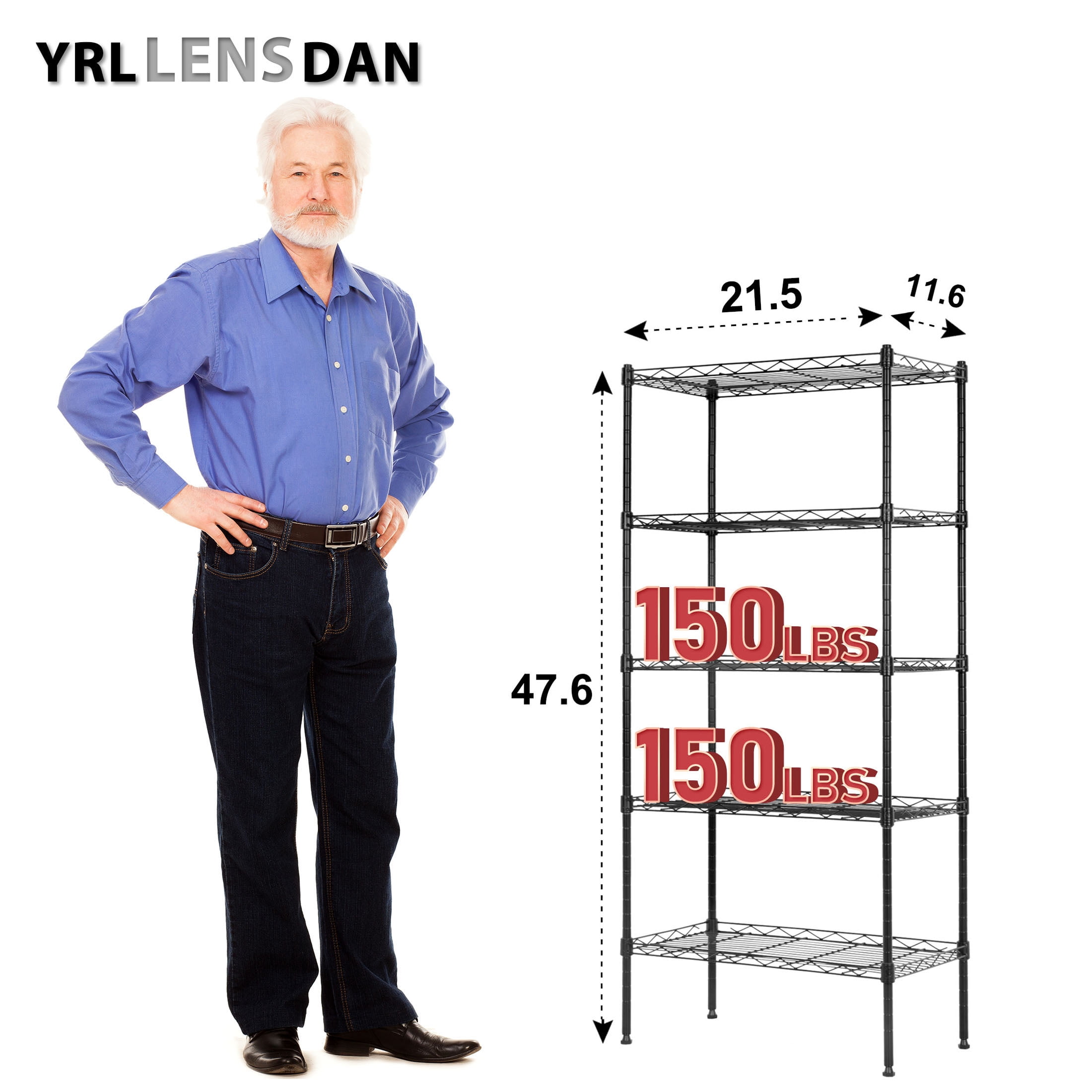 YRLLENSDAN 5 Tier Shelving Unit 21Lx12W Height-Adjustable Metal Storage ...