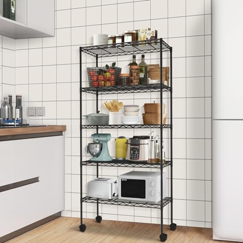 YRLLENSDAN 5-Tier Wire Shelving, with Wheels Metal Shelves 1200Lb ...