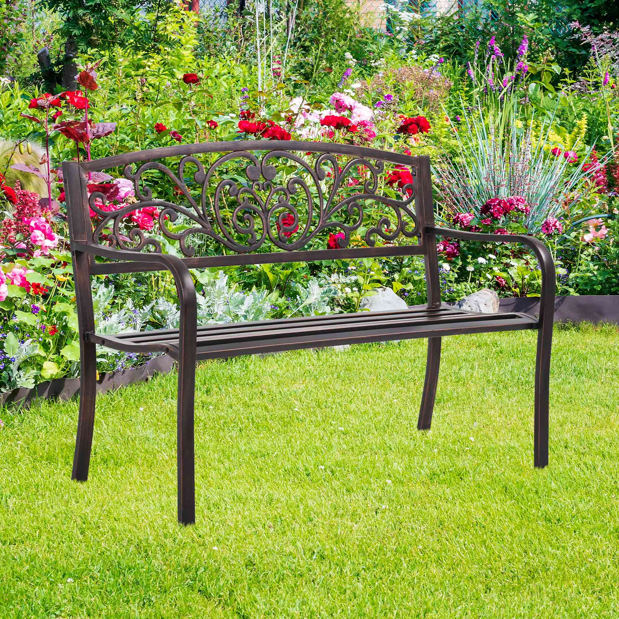 YRLLENSDAN 50in Metal Garden Bench, Durable Outdoor Bench for Outdoors ...