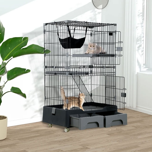 YRLLENSDAN 52" Large Cat Cage with Litter Box Inside, Cat Cages and ...