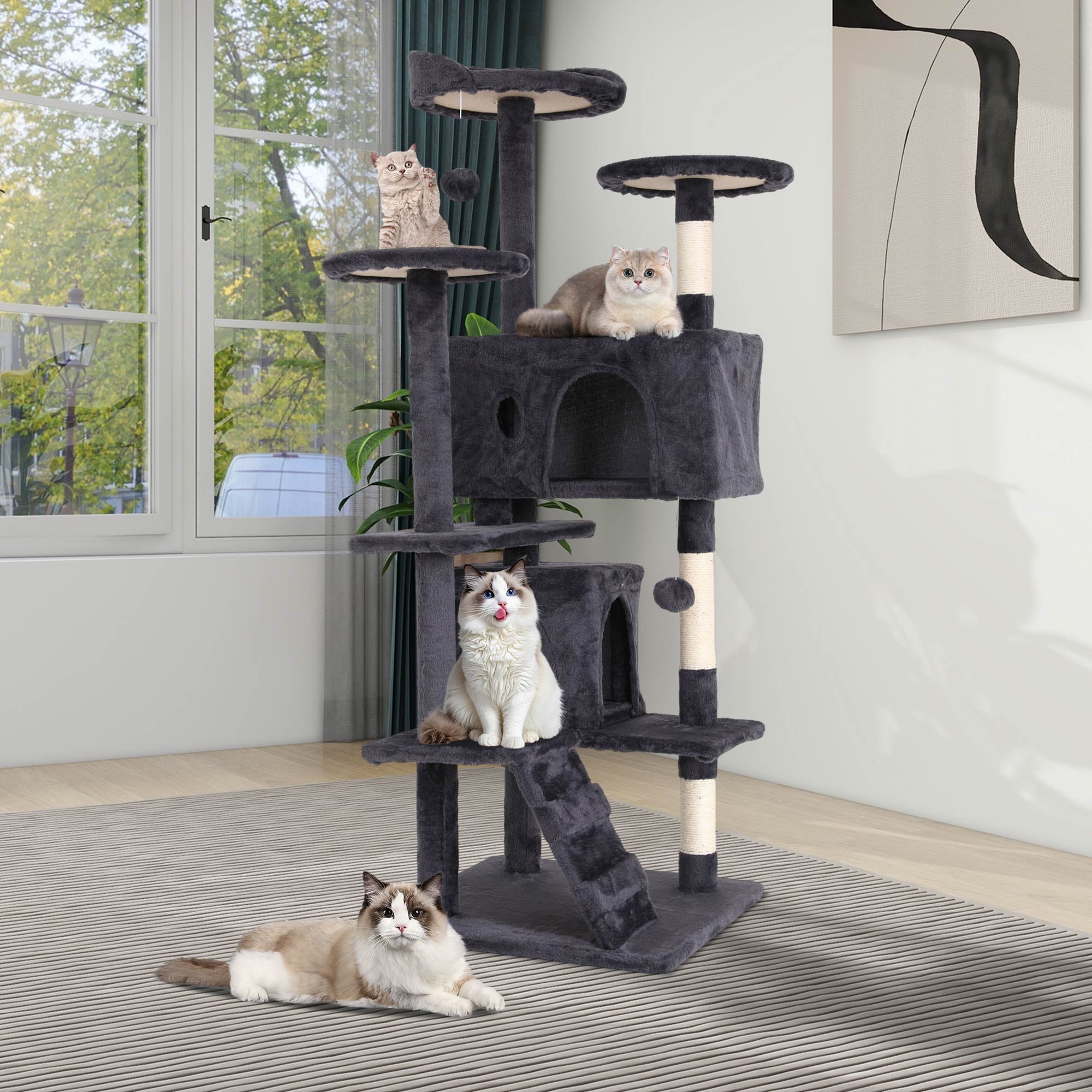 YRLLENSDAN 54 inch Tall Cat Trees and Towers for Small Medium Cats, Multi-Level Cat Tree Tower ...