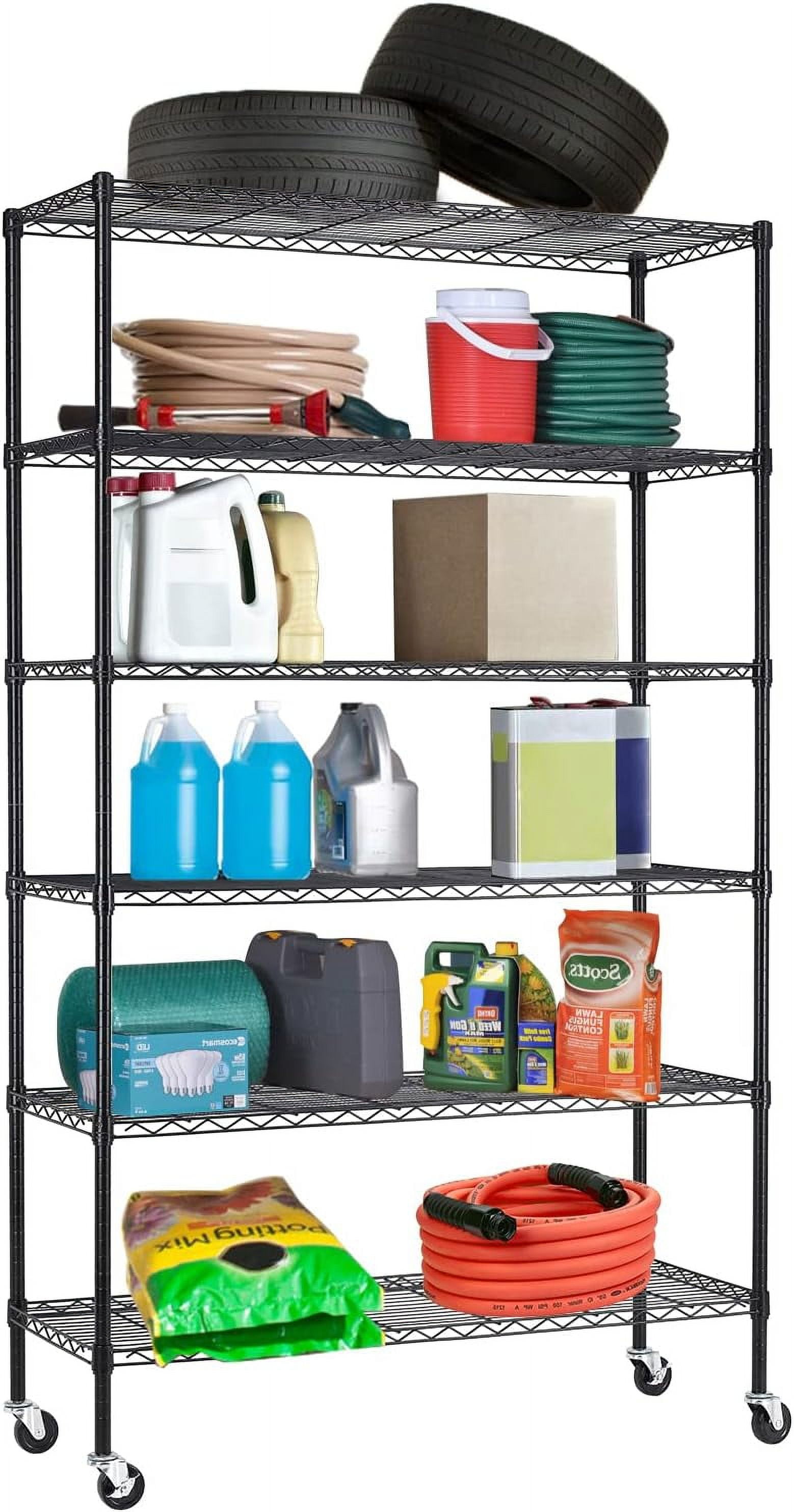 YRLLENSDAN 6 Tier Metal Shelving Garage Shelving with Wheels 2100LBS ...