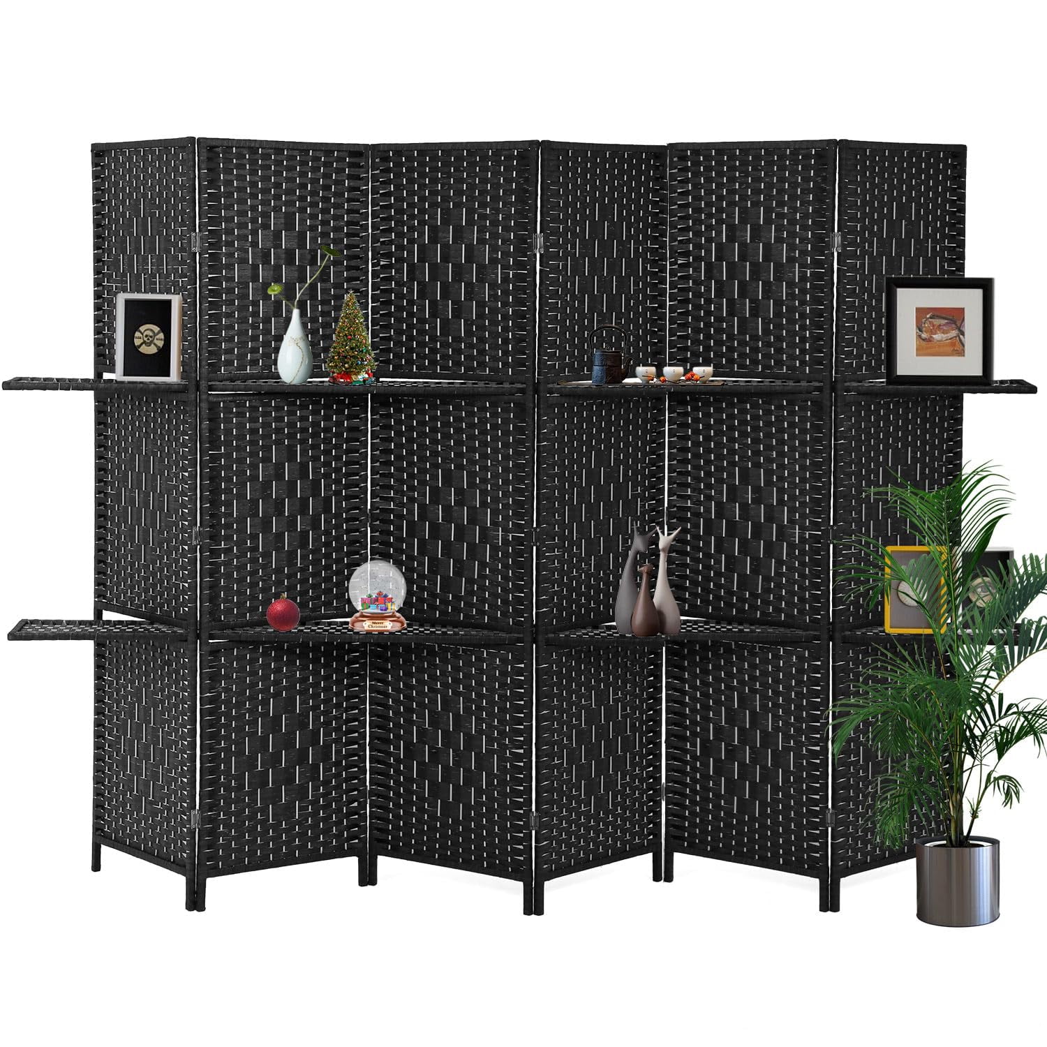 YRLLENSDAN 6 Panel Folding Room Divider with Storage Shelves, Tall Wall ...