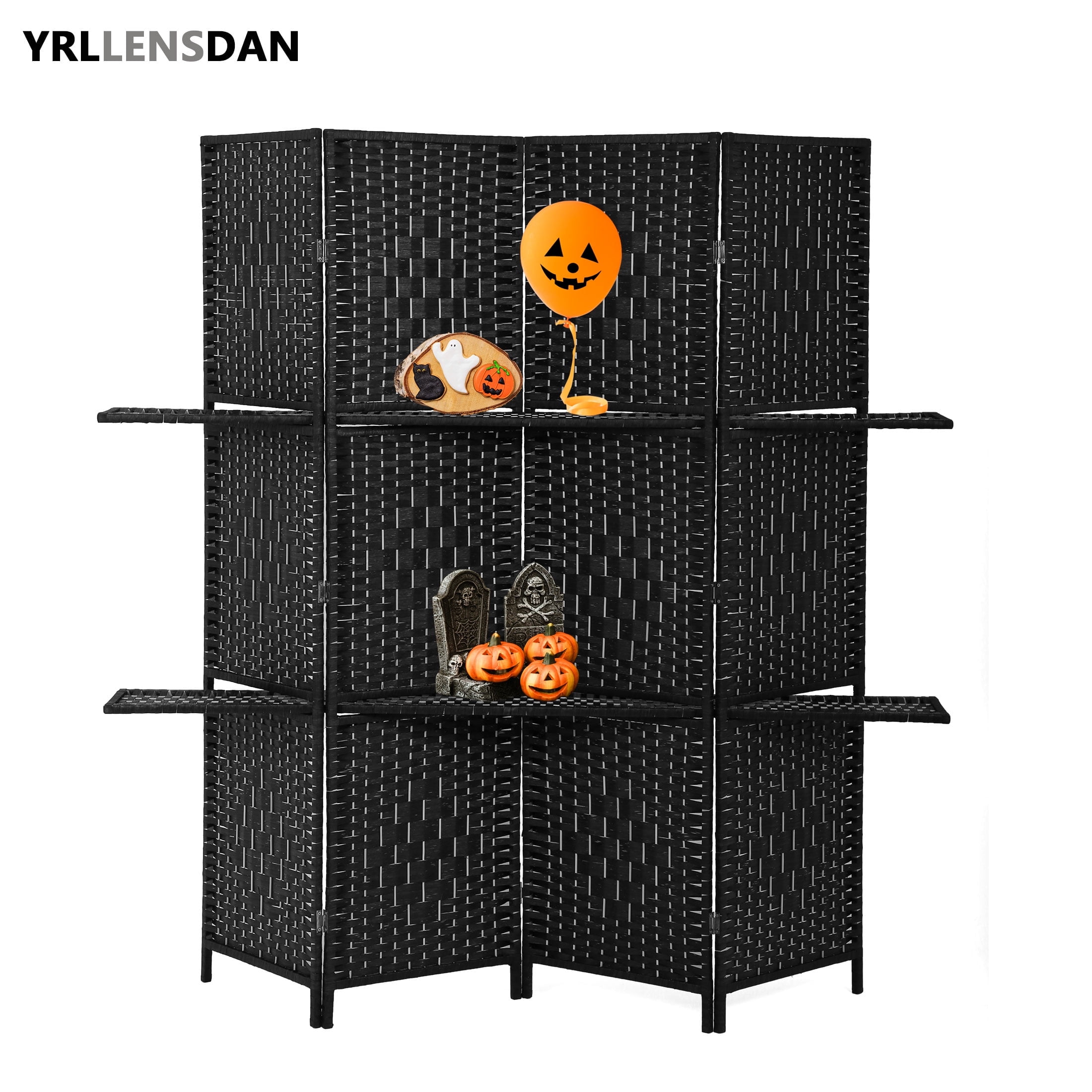 YRLLENSDAN 4 Panel Folding Room Divider with Storage Shelves, 71-Inch ...