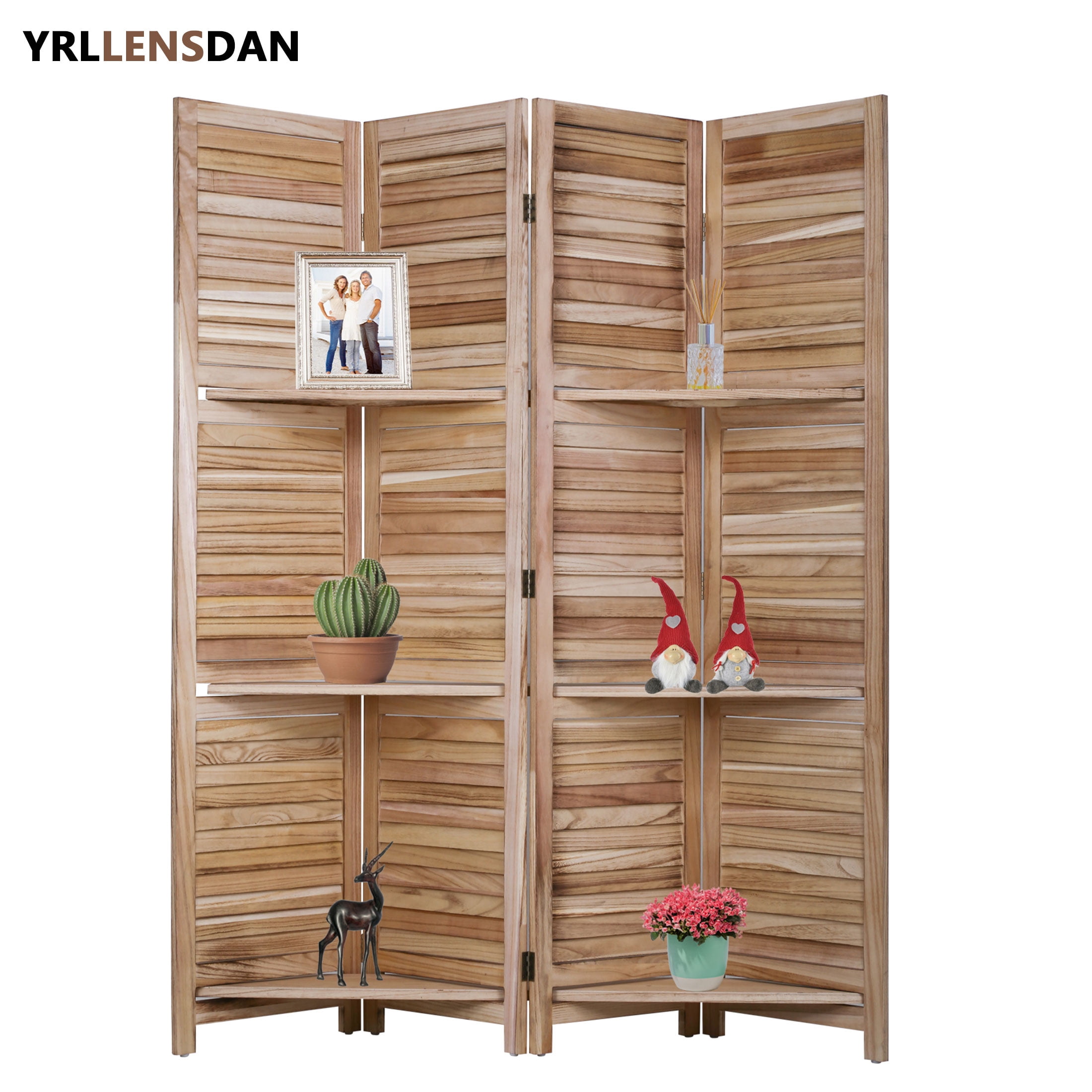 YRLLENSDAN 4 Panel Room Divider Screen with Storage Shelf Room Dividers ...