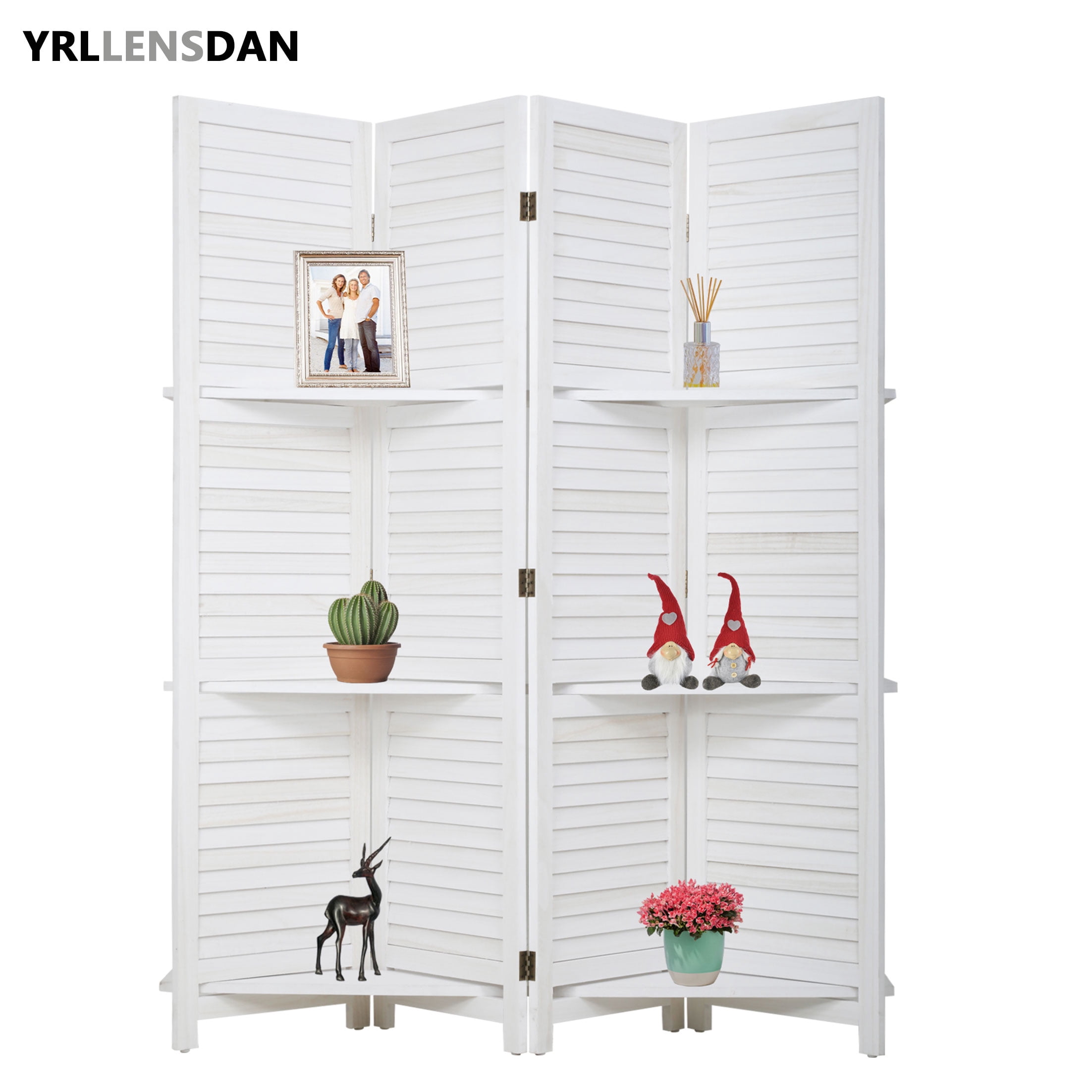 YRLLENSDAN 4 Panel Room Divider Screen with Storage Shelf Room Dividers ...