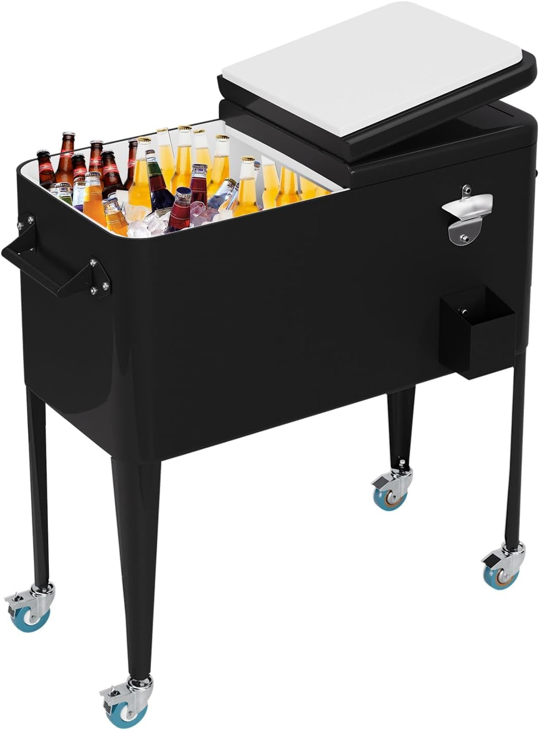 YRLLENSDAN 80 Quart Rolling Cooler Cart, Ice Chest with Wheels Side ...