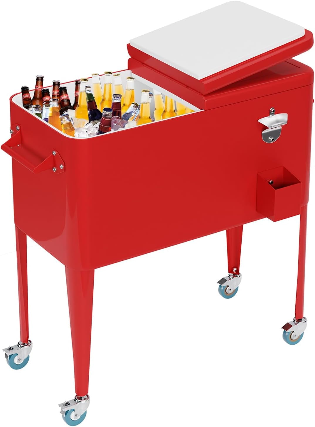 YRLLENSDAN 80 Quart Rolling Cooler Cart, Ice Chest with Wheels Side ...