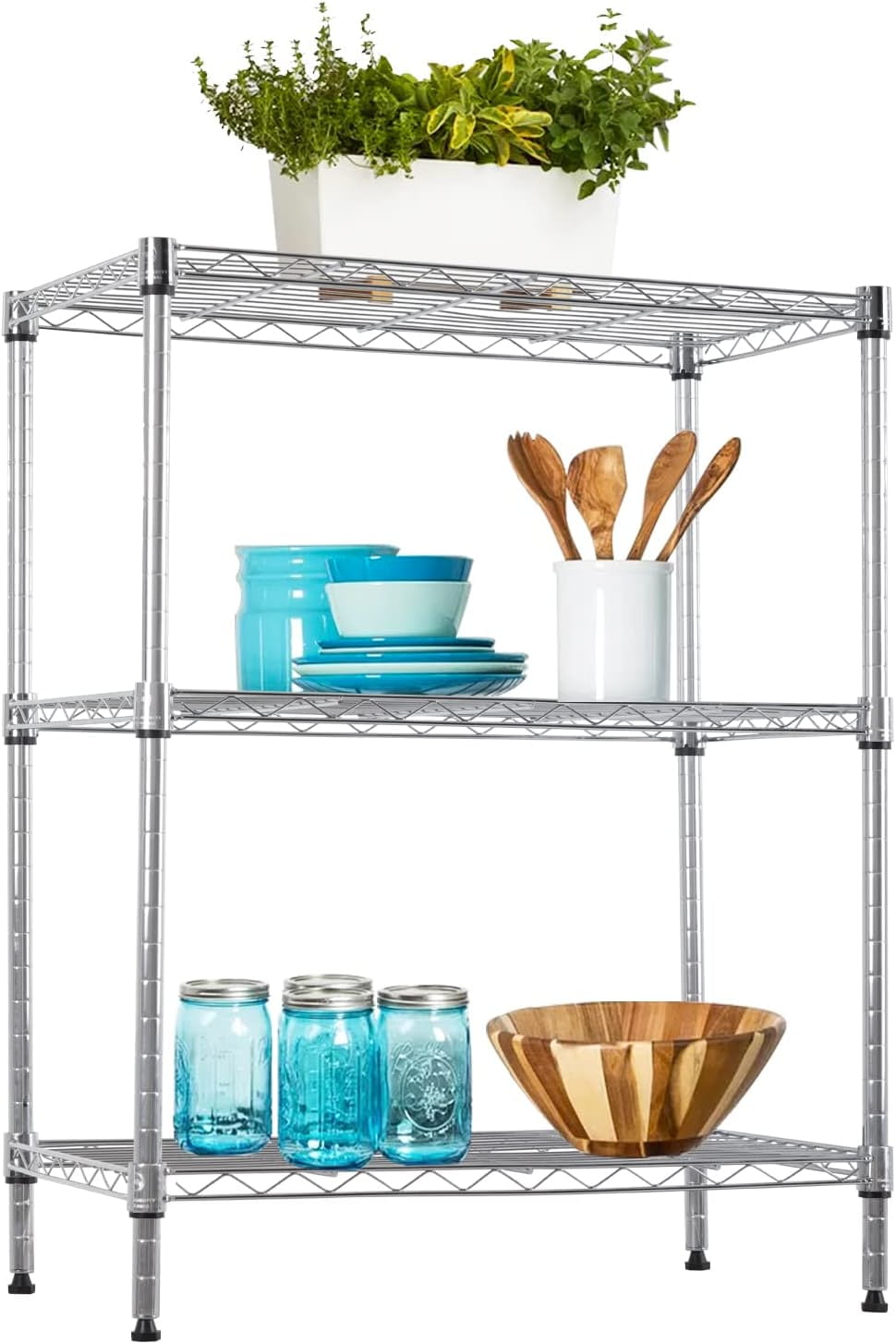 YRLLENSDAN Adjustable 3 Tier Wire Shelving Unit Rack, 23Lx13.2Wx30.2H ...
