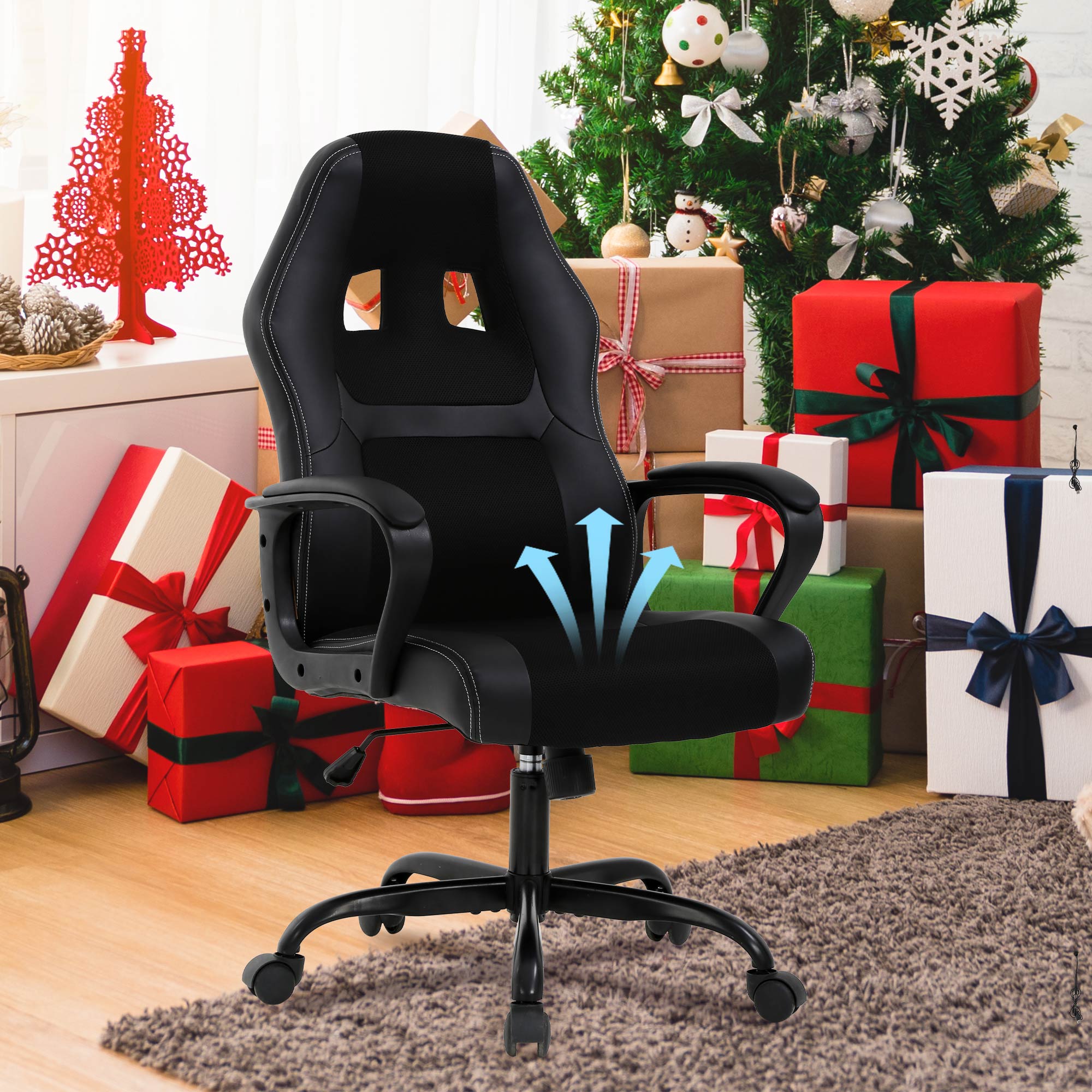 YRLLENSDAN Black Gaming Chairs, Office Desk Chair with Back Support and ...
