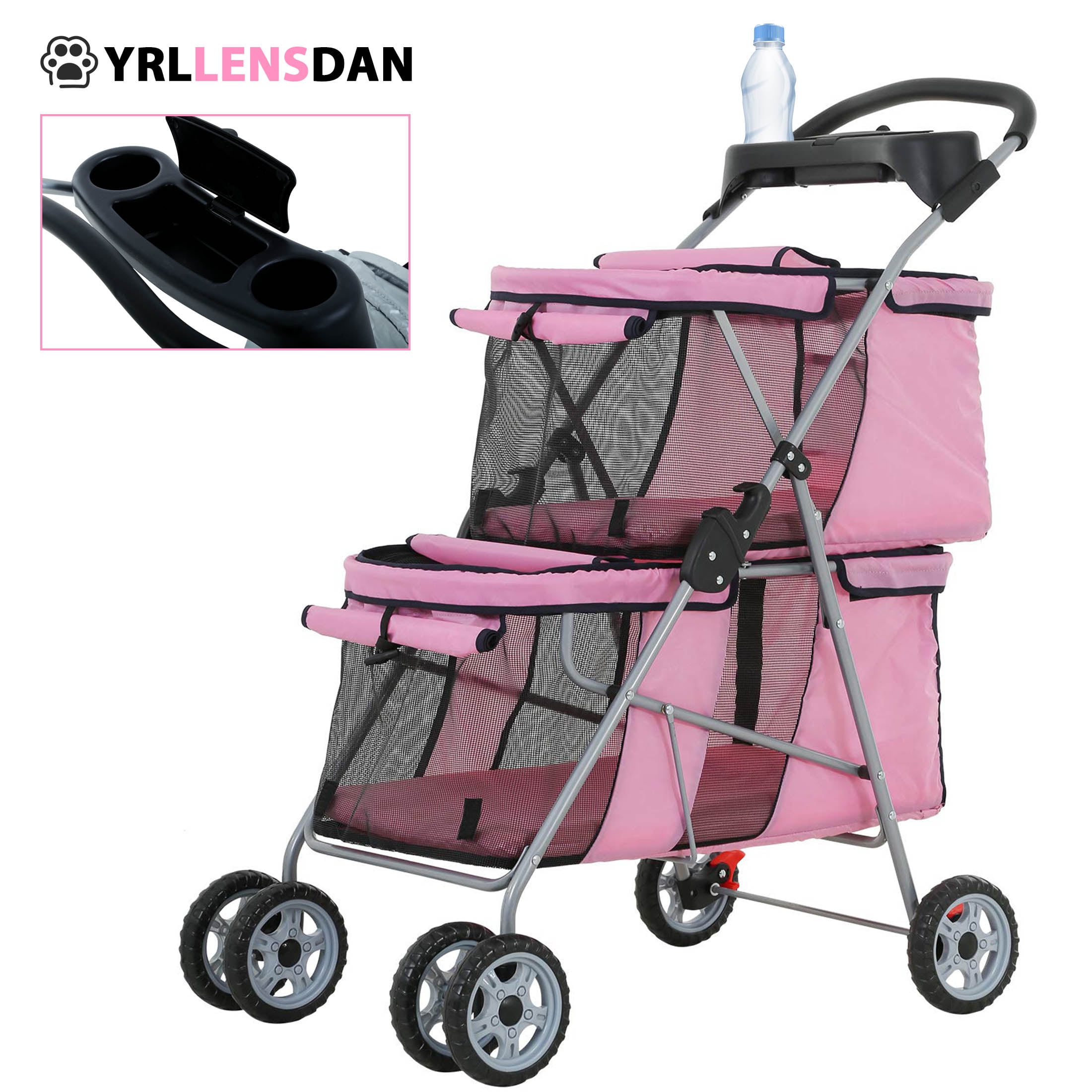 YRLLENSDAN Double Dog Stroller for Small Medium Dogs 10 lbs 30 lbs Double Cat Stroller for 2 ...