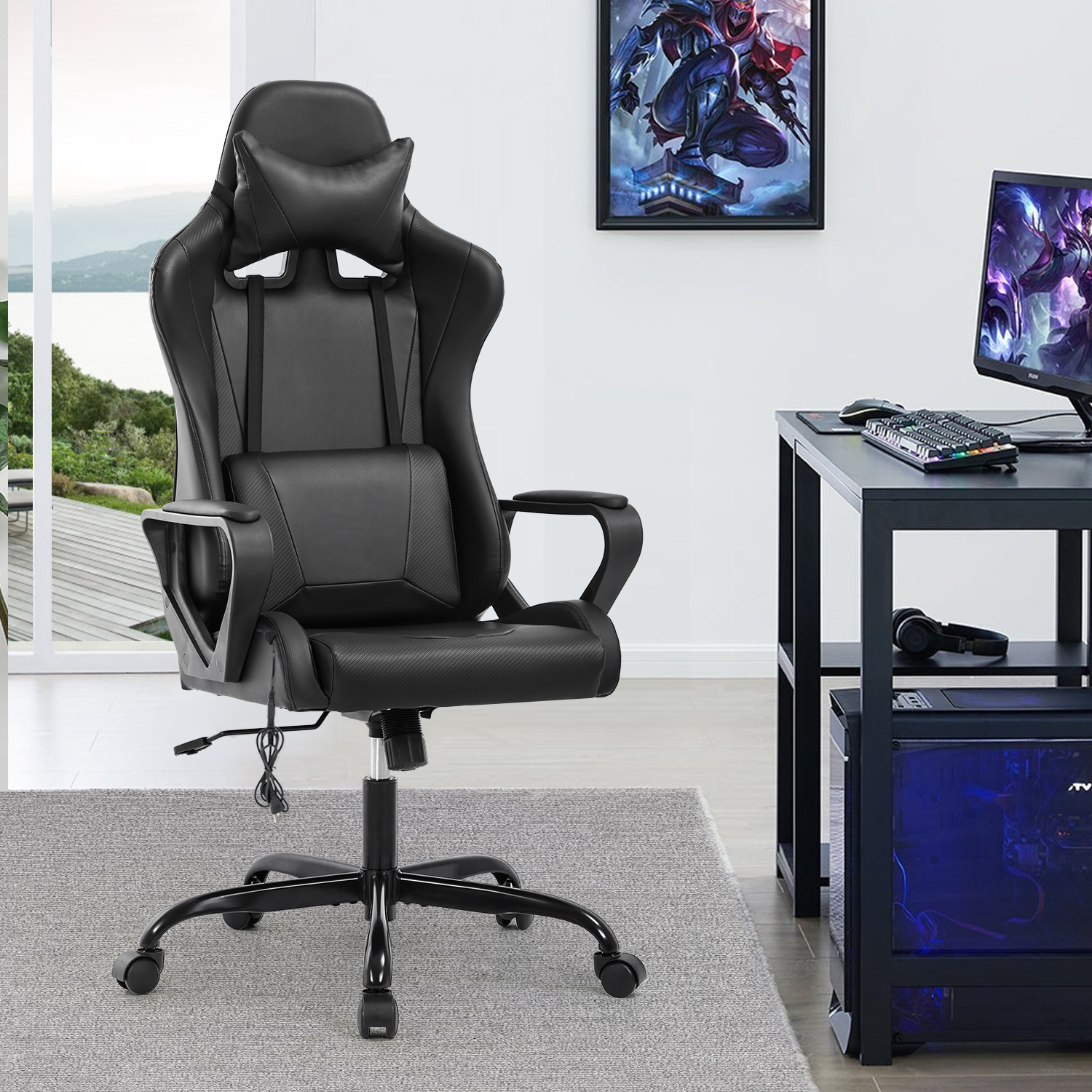 YRLLENSDAN Ergonomic Gaming Chair Video Game with Massager, Black ...