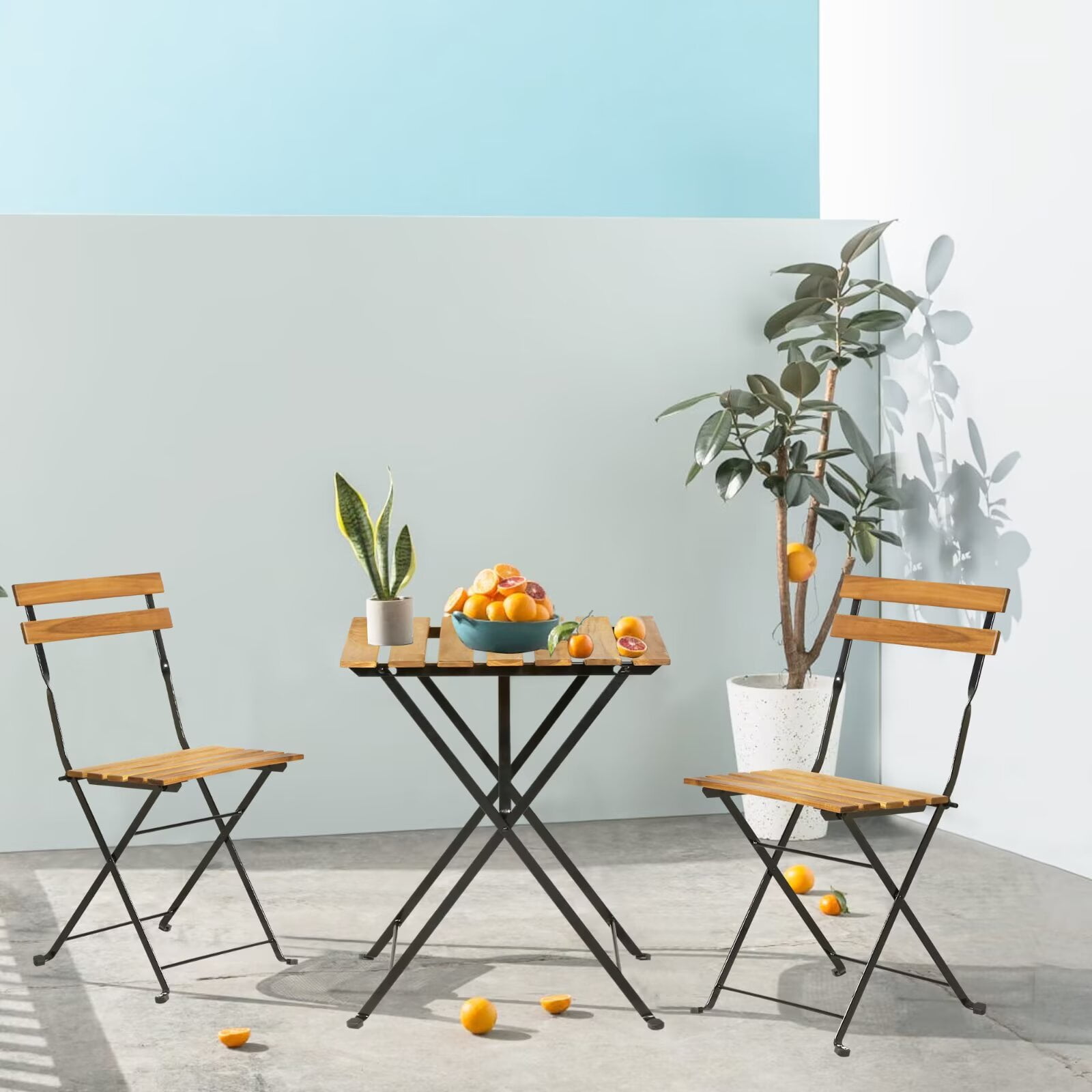 YRLLENSDAN Foldable Bistro Set for 2, Outdoor and Indoor, Portable ...