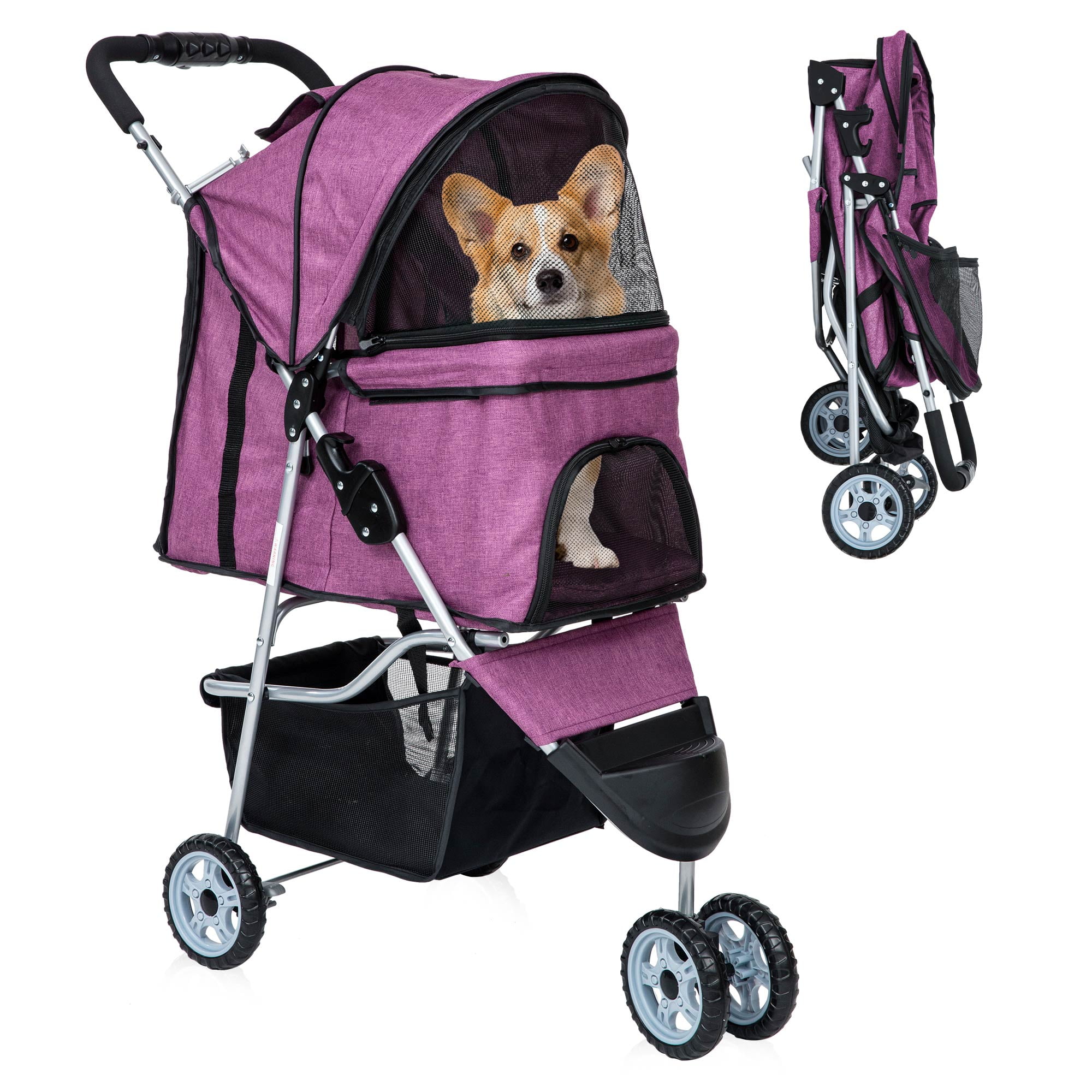 YRLLENSDAN Foldable Pet Stroller, Dog Stroller Small Dogs 3 Wheel Pet ...