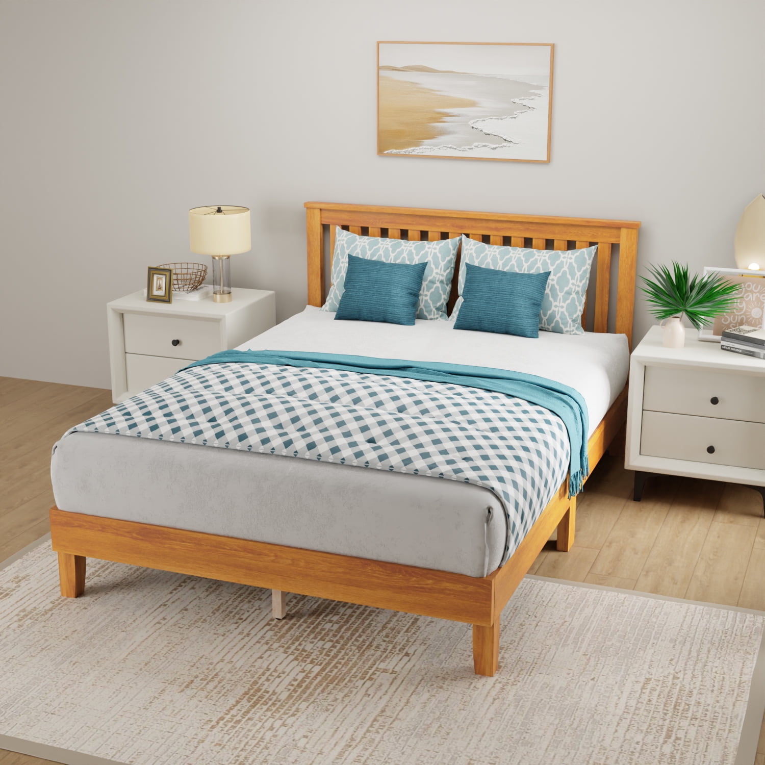 YRLLENSDAN Full Size Wooden Bed Frame, Headboard, Solid Wood Slats, No ...