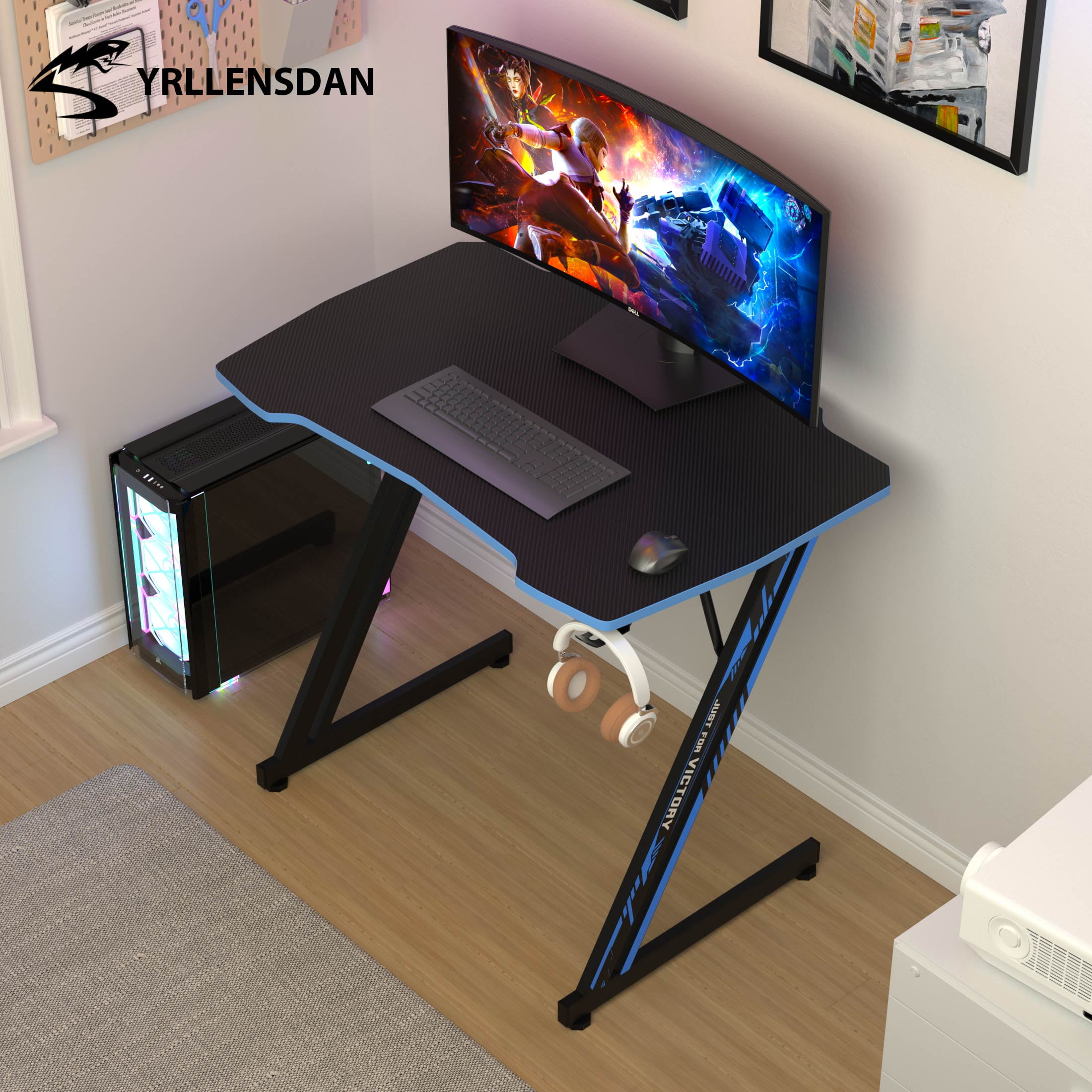 YRLLENSDAN Gaming Table with Headphone Hook, 35 inch Small Gaming ...