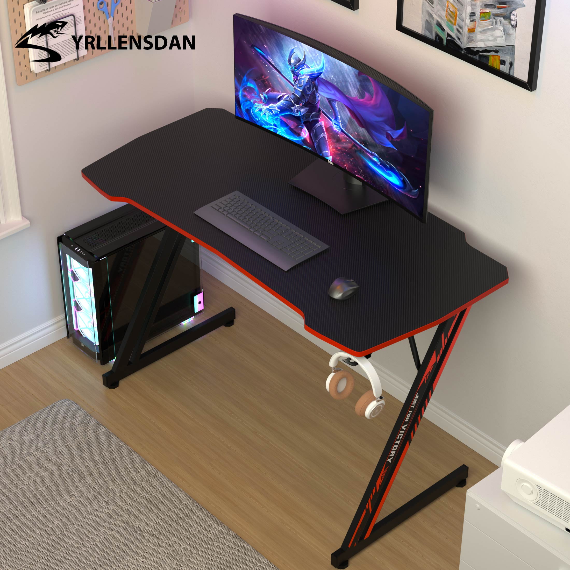 YRLLENSDAN Gaming Table with Headphone Hook, 47 inch Large Gaming ...
