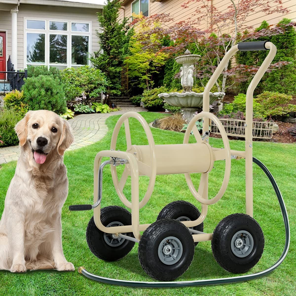 YRLLENSDAN Garden Hose Reel Cart with Wheels, Holds 300-Feet of 5/8 ...