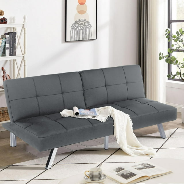 YRLLENSDAN Grey Futon Sofa Bed, Futon Couch Bed with Adjustable ...
