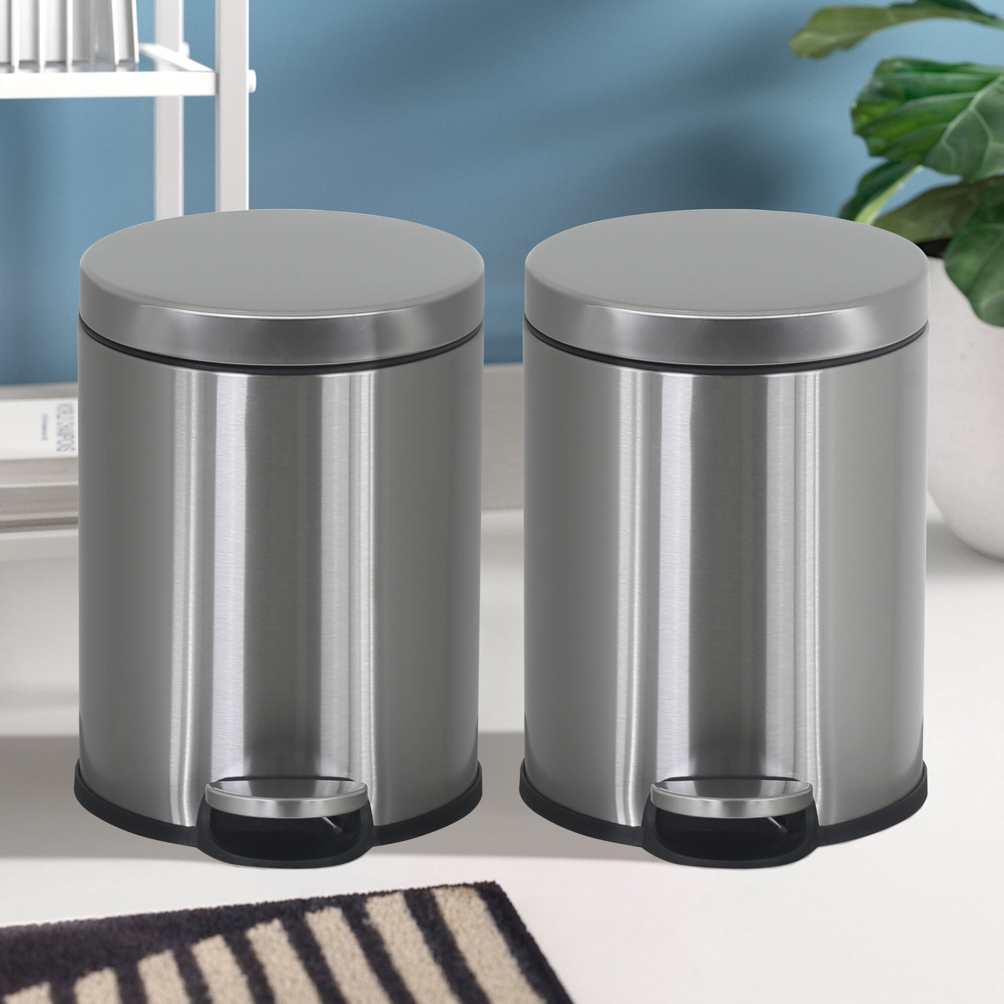 YRLLENSDAN Kitchen Trash Cans, 6L/1.6Gallon Metal Trash Can Stainless ...