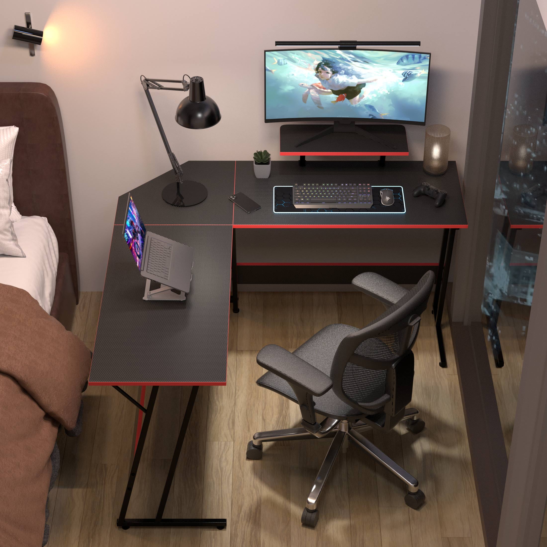 YRLLENSDAN L Shape Gaming Desk Table, 50 Inch Corner PC Gaming Desk ...