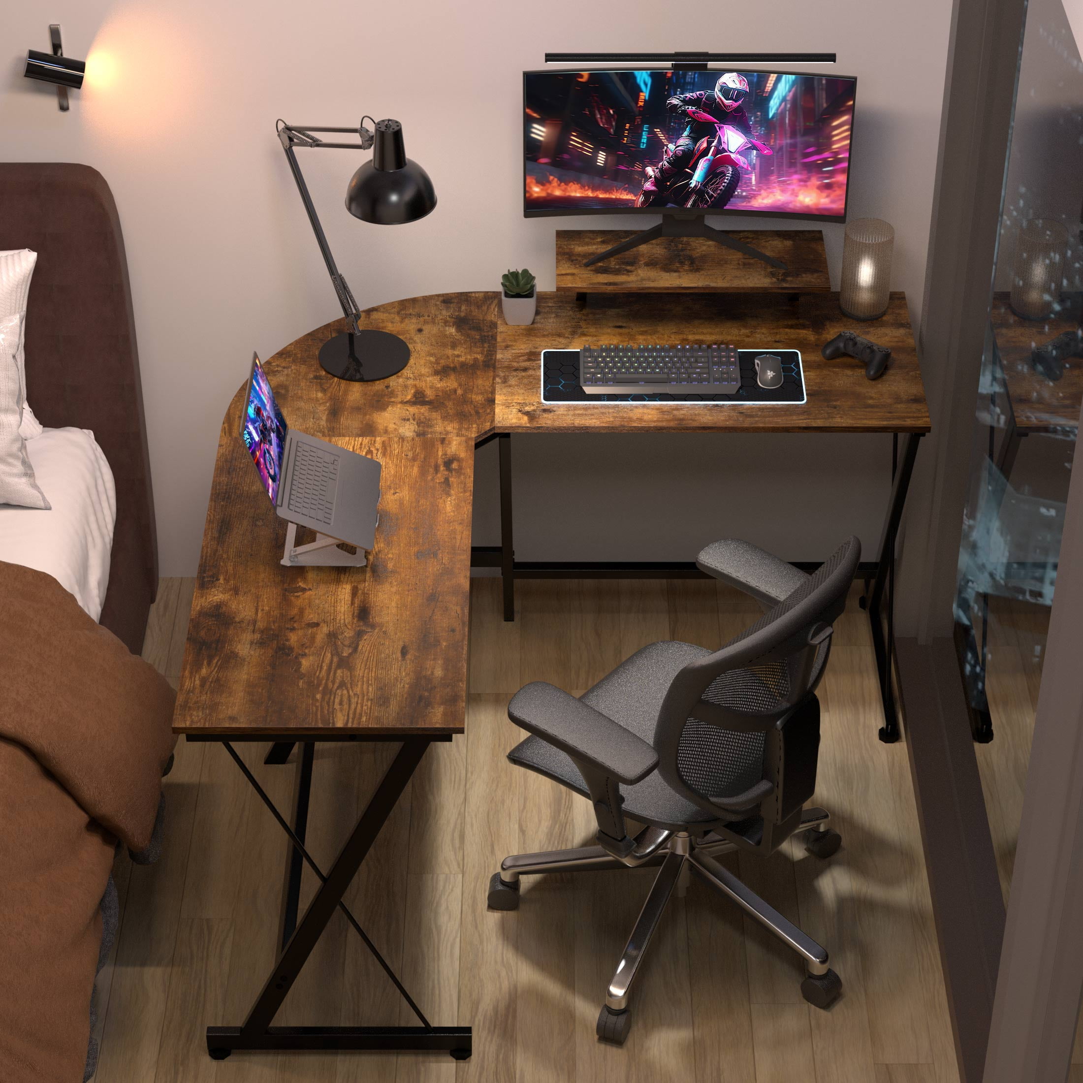 YRLLENSDAN L-Shaped Computer Desk with Monitor Stand, Office Computer ...