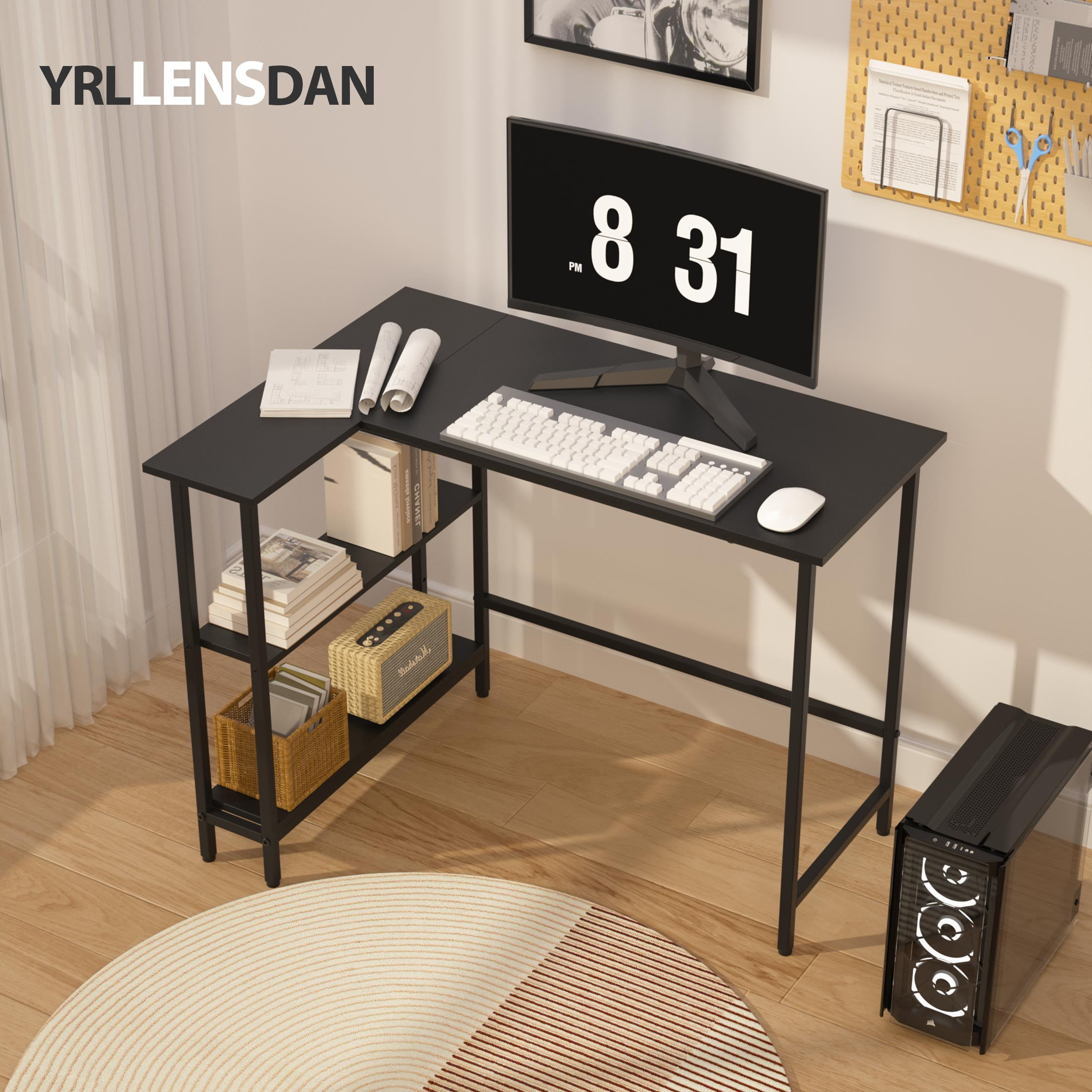YRLLENSDAN L Shaped Computer Gaming Desk with Shelves Storage, Corner ...