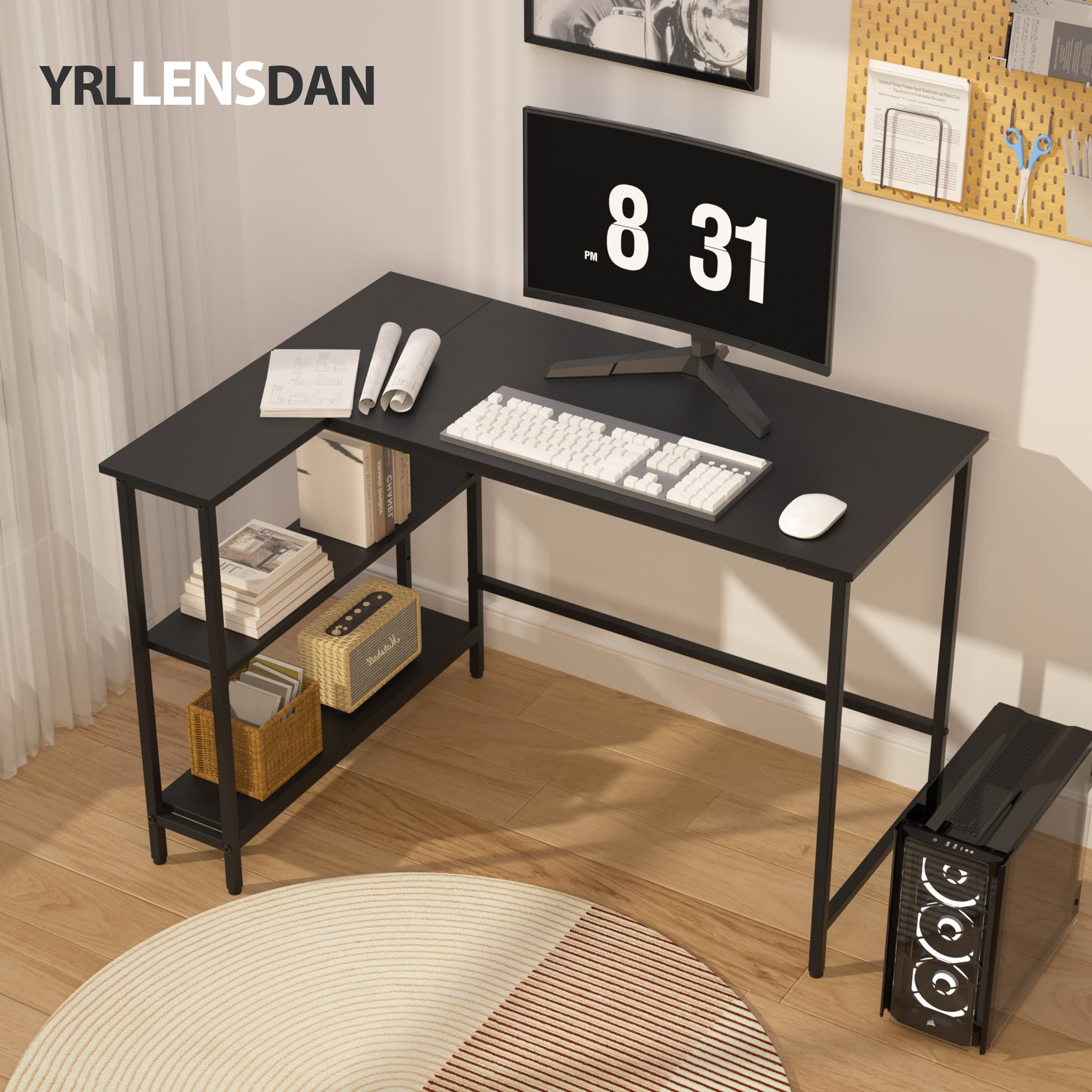 YRLLENSDAN L Shaped Computer Gaming Desk with Shelves Storage, Corner ...