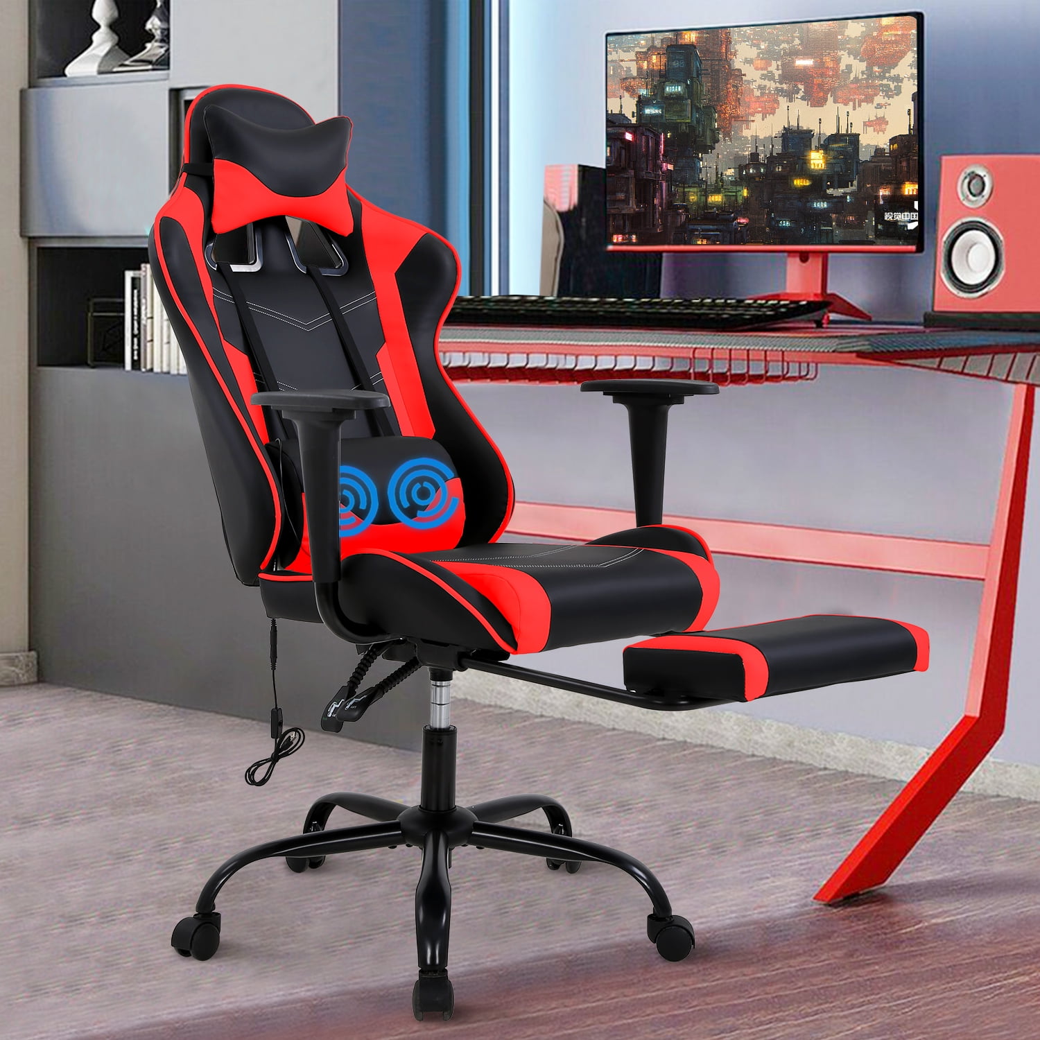YRLLENSDAN Ergonomic Massage Gaming Chair with Footrest, High Back ...