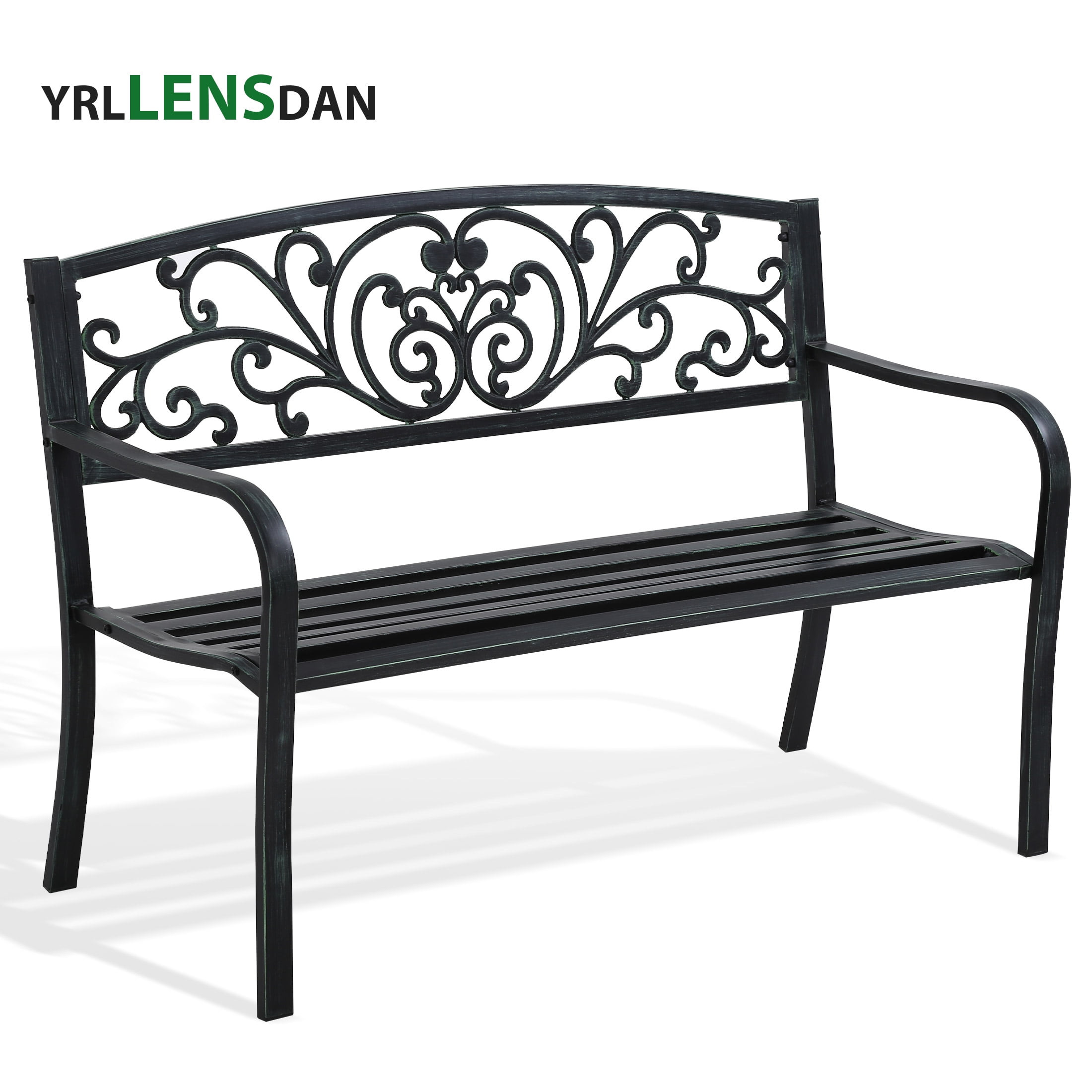 YRLLENSDAN Metal Outdoor Bench Weatherproof 50inch Patio Bench for 3 ...