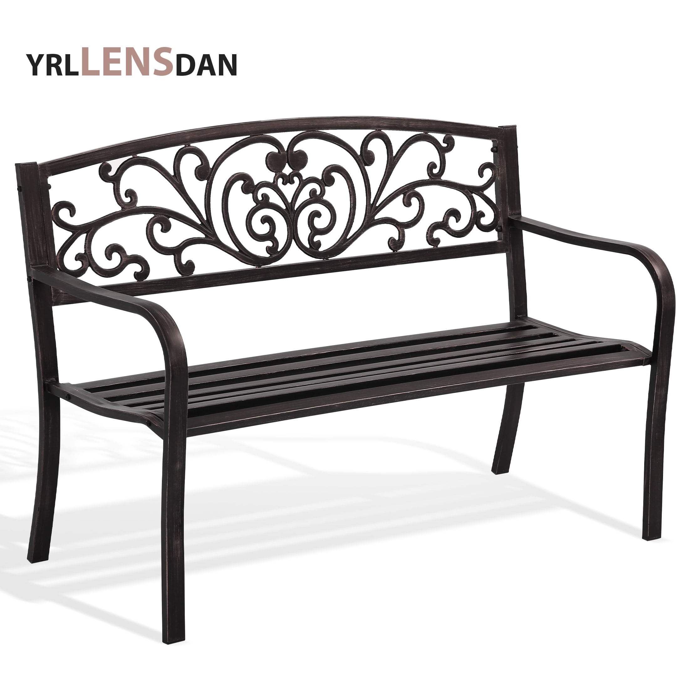 YRLLENSDAN Metal Outdoor Bench Weatherproof 50inch Patio Bench for 3 ...