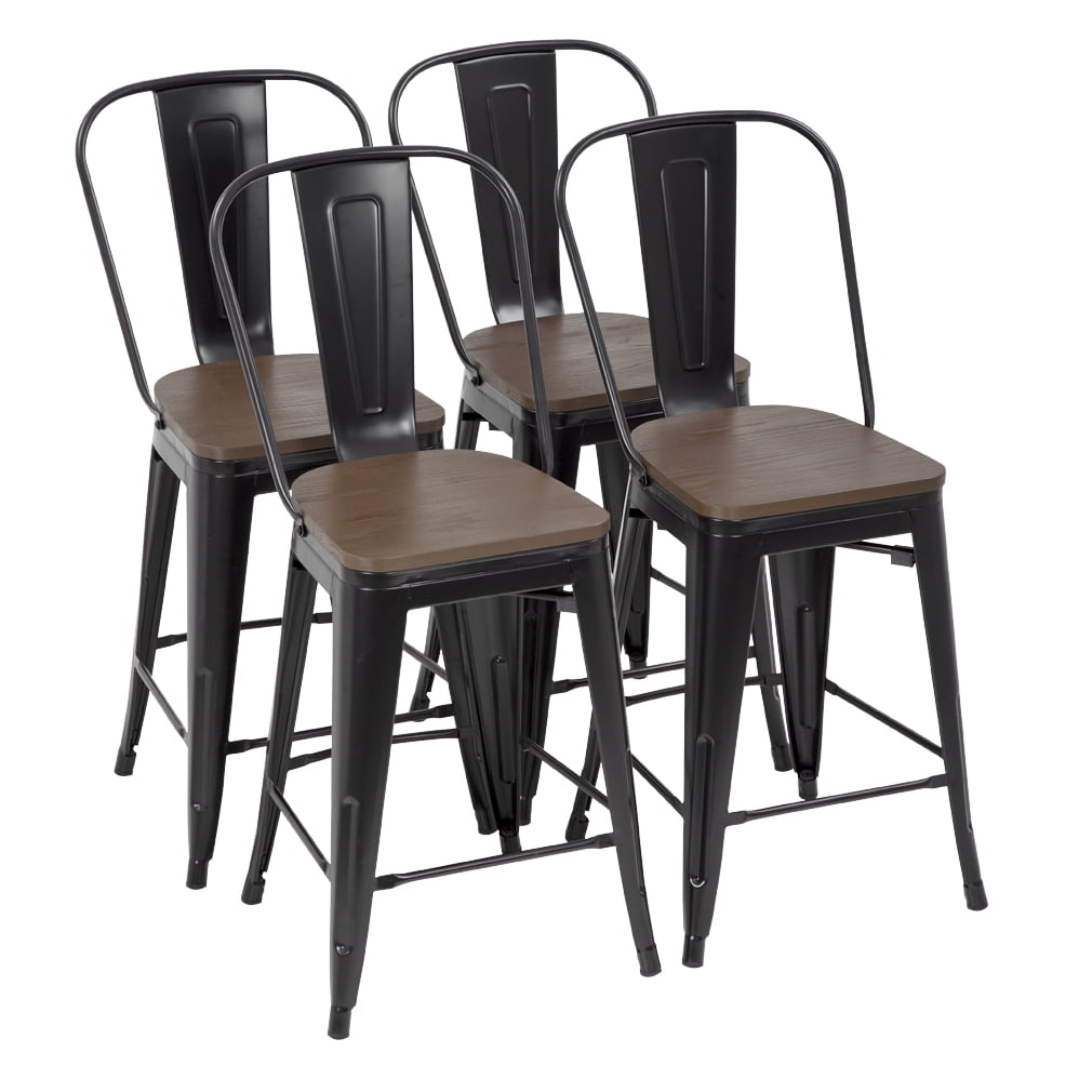 YRLLENSDAN Modern Bar Stool Set of 4 Counter Height Barstool with Back ...