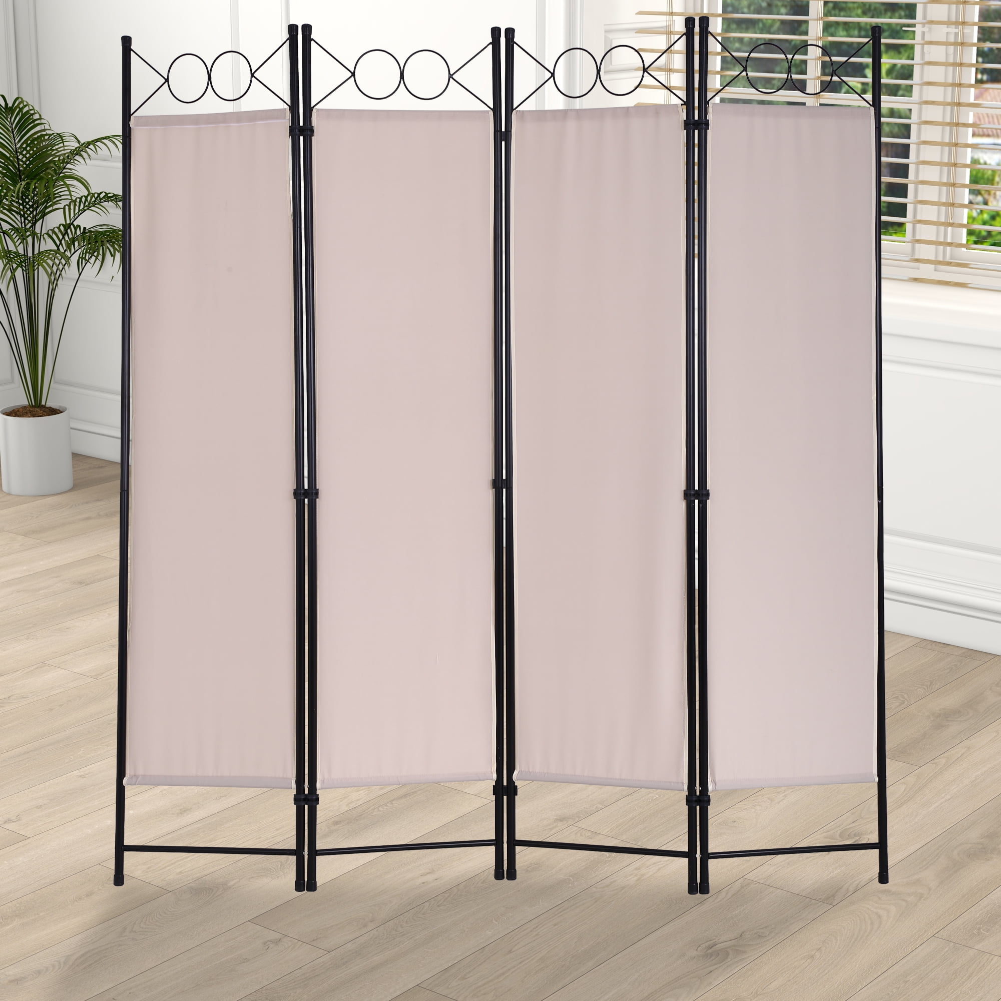 YRLLENSDAN Partition Room Dividers with 4 Panels, Steel Frame Folding ...