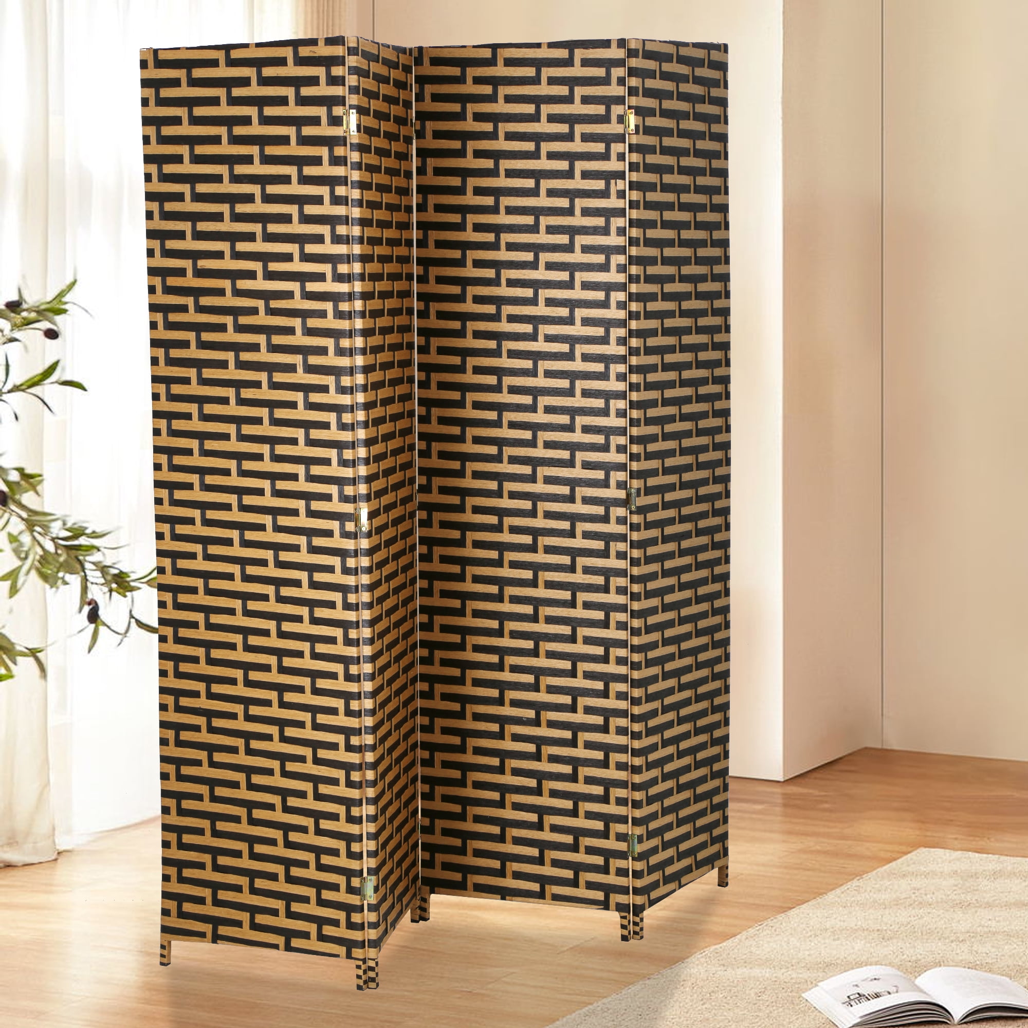 YRLLENSDAN Partition Room Dividers with 4 Panels, Wood Folding Privacy ...