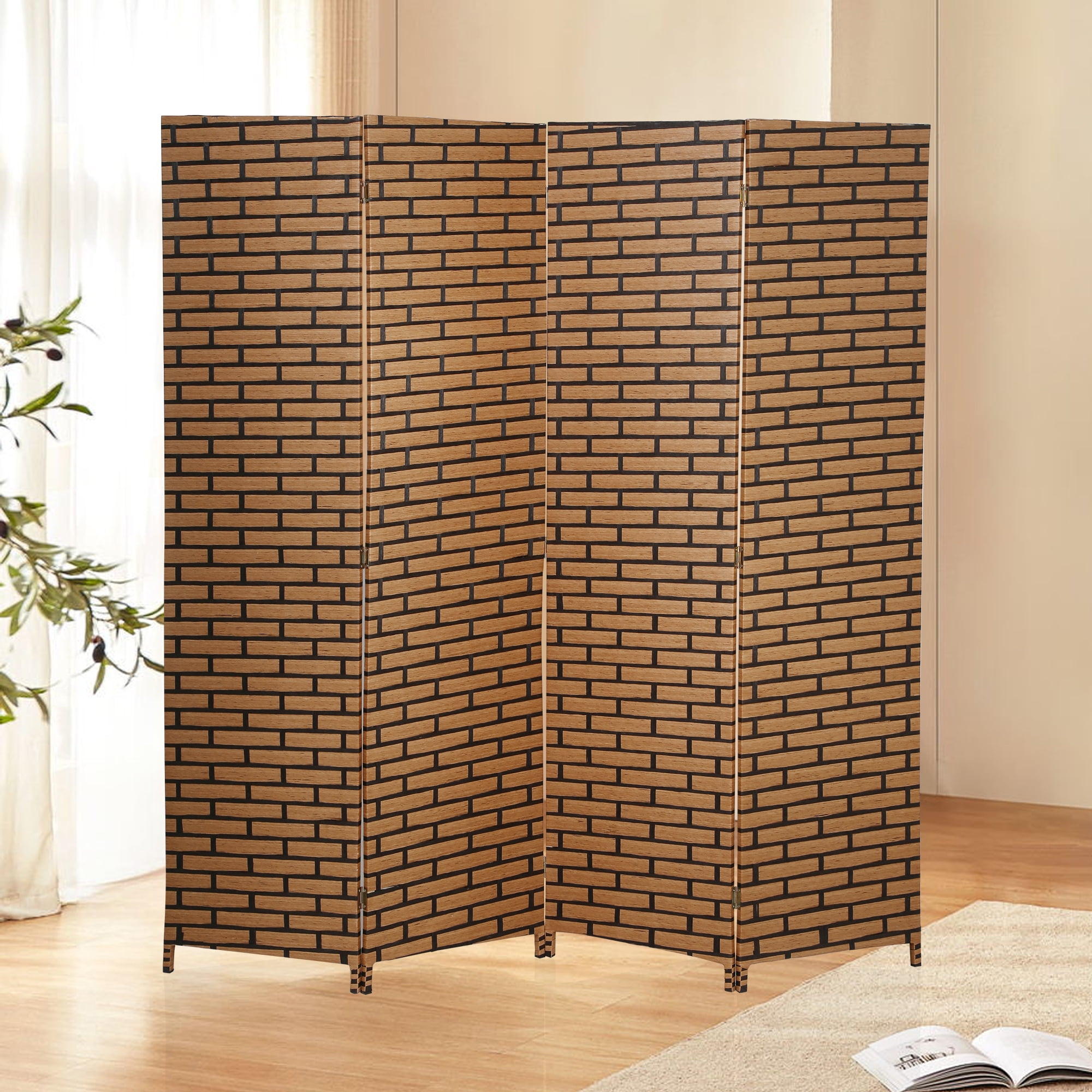 YRLLENSDAN Partition Room Dividers with 4 Panels, Wood Folding Privacy ...